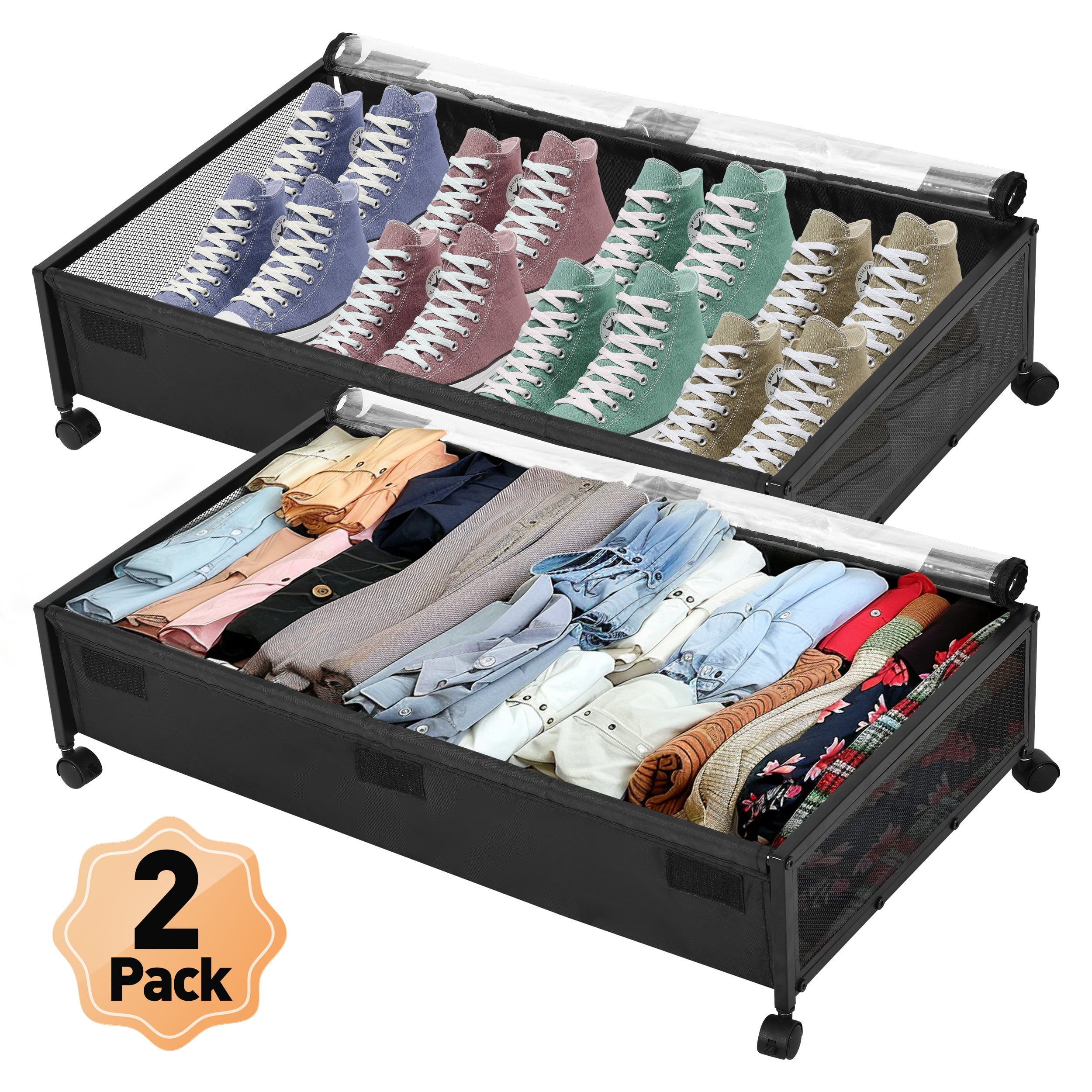 ALILYY 54.5 Quart Under Bed Storage Bins with Lids 2 Pack Metal ...