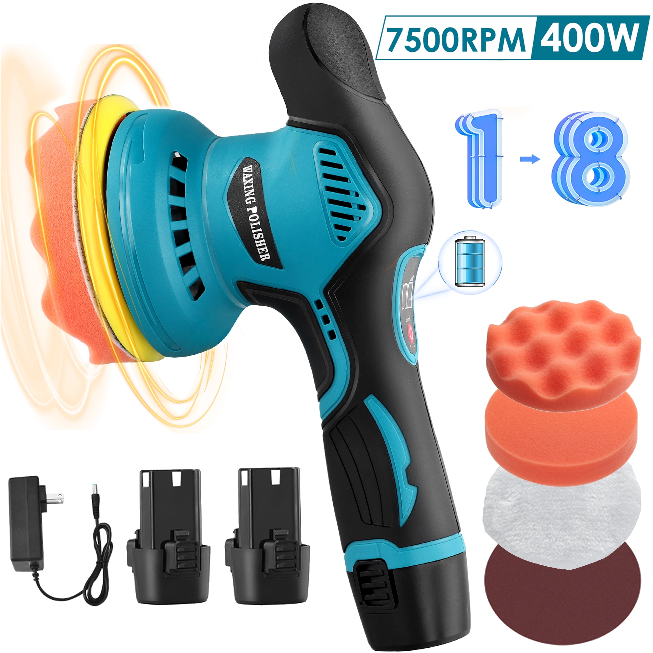 ALILYY Cordless Car Buffers Polishers Kit 7500 RPM 2 Pcs Batteries for ...