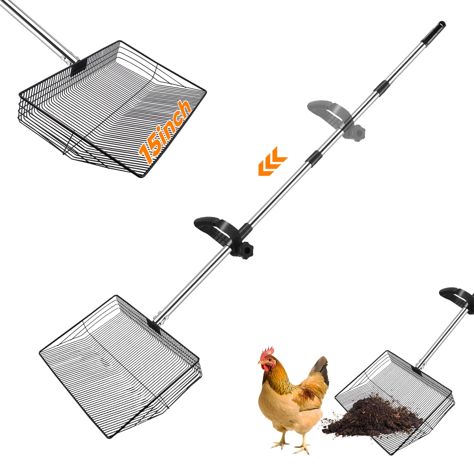 ALILYY Chicken Poop Scooper, 37–63'' Adjustable Chicken Coop Scoop with ...