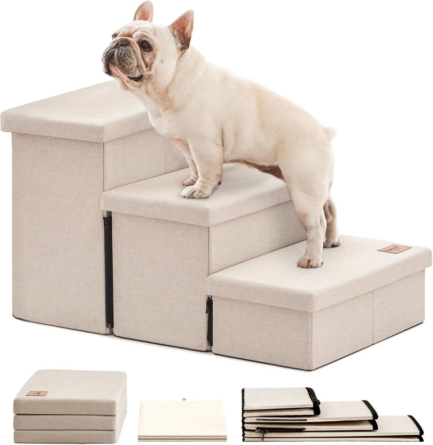 ALILYY Dog Step Stair, 3-Step Pet Stairs with Storage Boxes, 17 ...