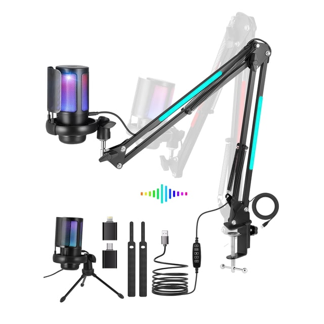 ALILYY Gaming USB Microphone,Noise Cancellation Condenser mic with Boom ...