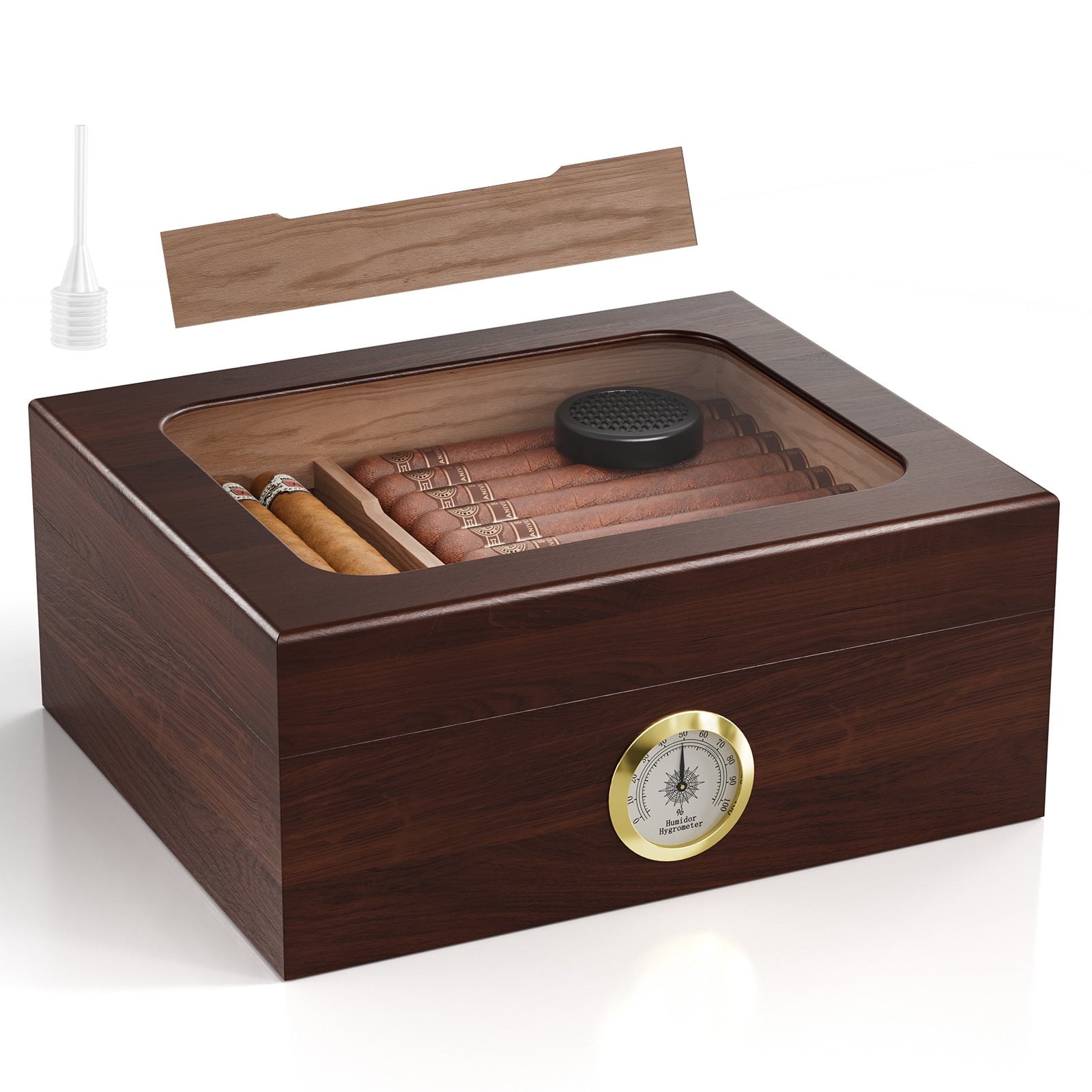 ALILYY Handmade Cigar Humidor, Cedar Cigar Desktop Box with Humidifier ...