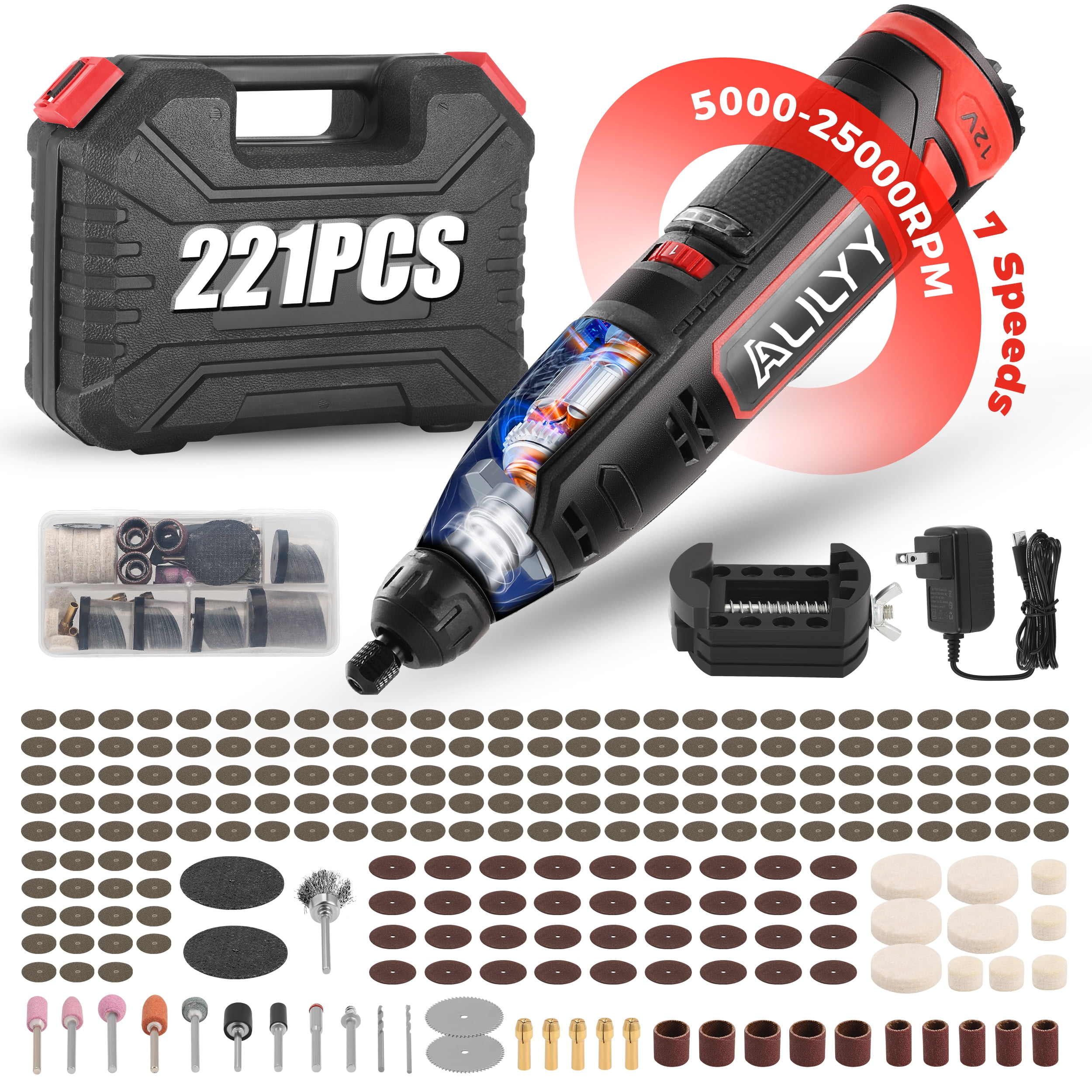 ALILYY Rotary Tool Kit,12V Cordless Rotary Tool 7-Speed Mini Rotary ...