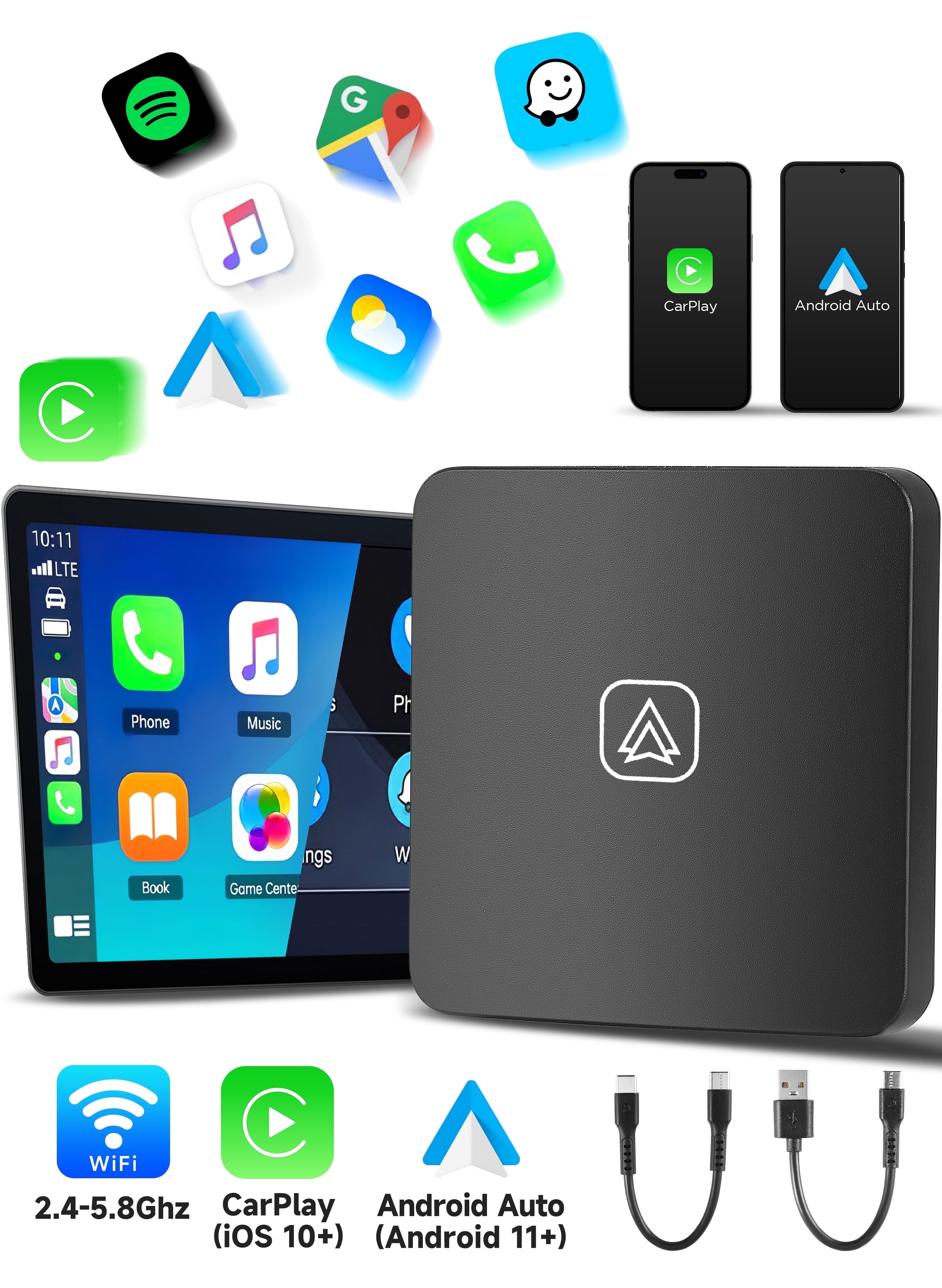 ALILYY Wireless CarPlay Adapter for Apple Carplay & Android Auto 2.4+5.8 Ghz Wi-Fi 5.0 Bluetooth ...