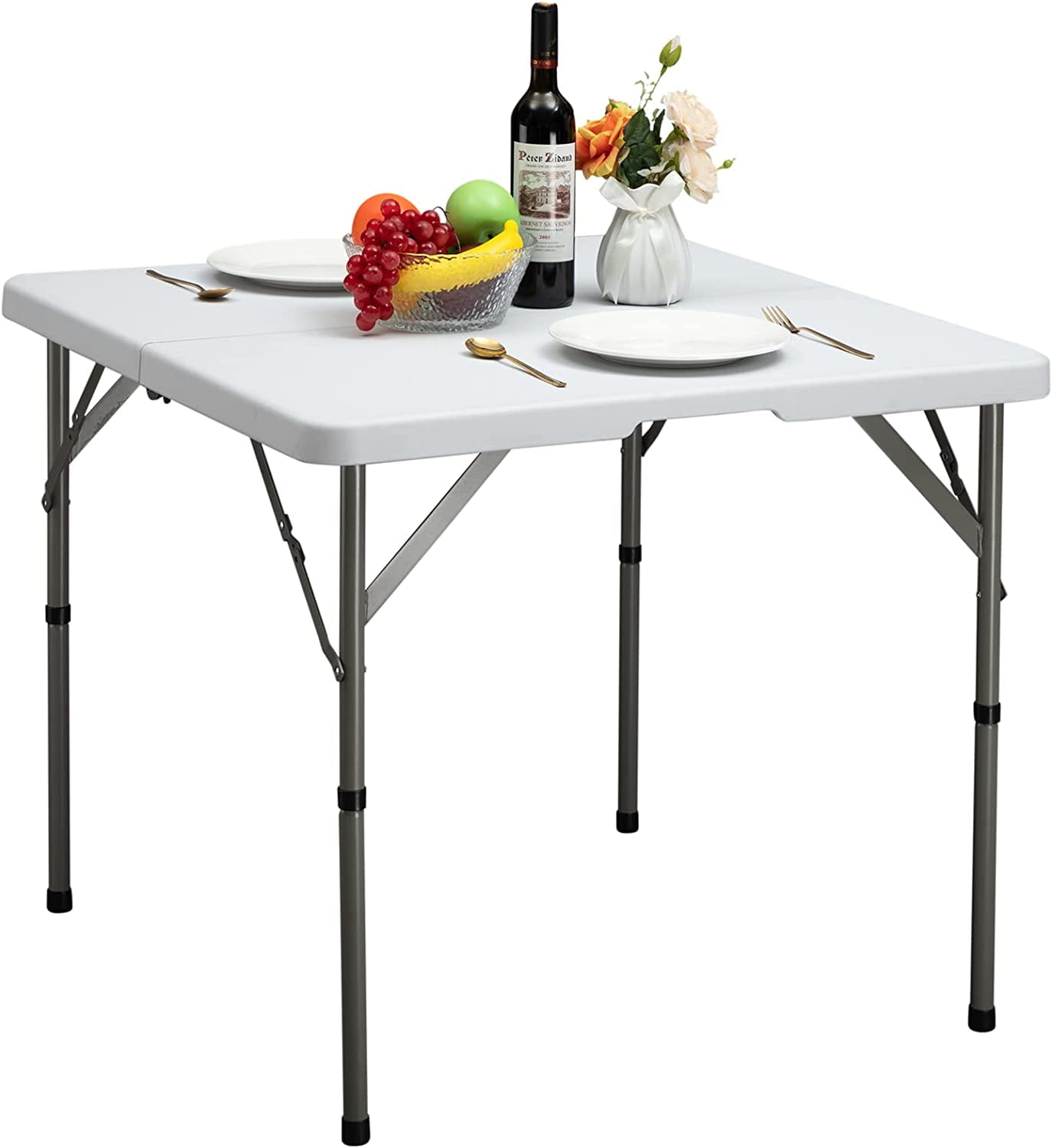ALIMORDEN 2.85ft Square Bi-Folding Table, 34" Portable Plastic Dining ...