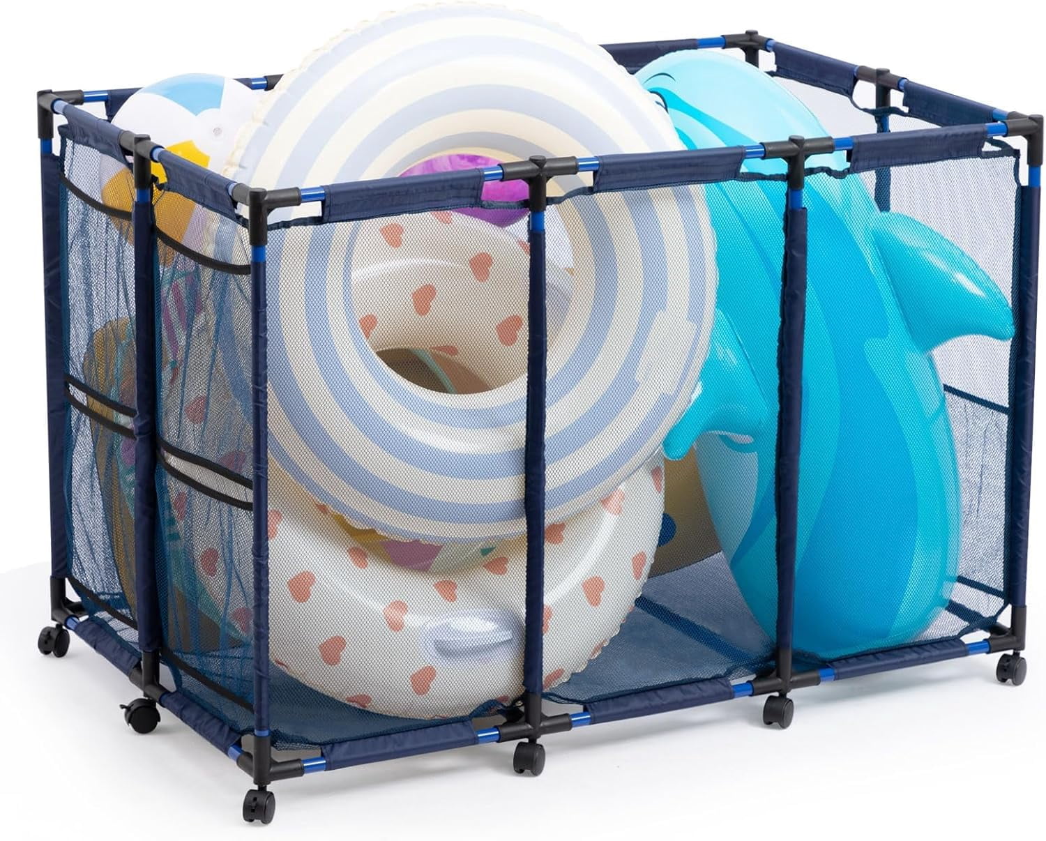 ALIMORDEN Extra Large Pool Storage Bin, Rolling Mesh Basket Organizer ...