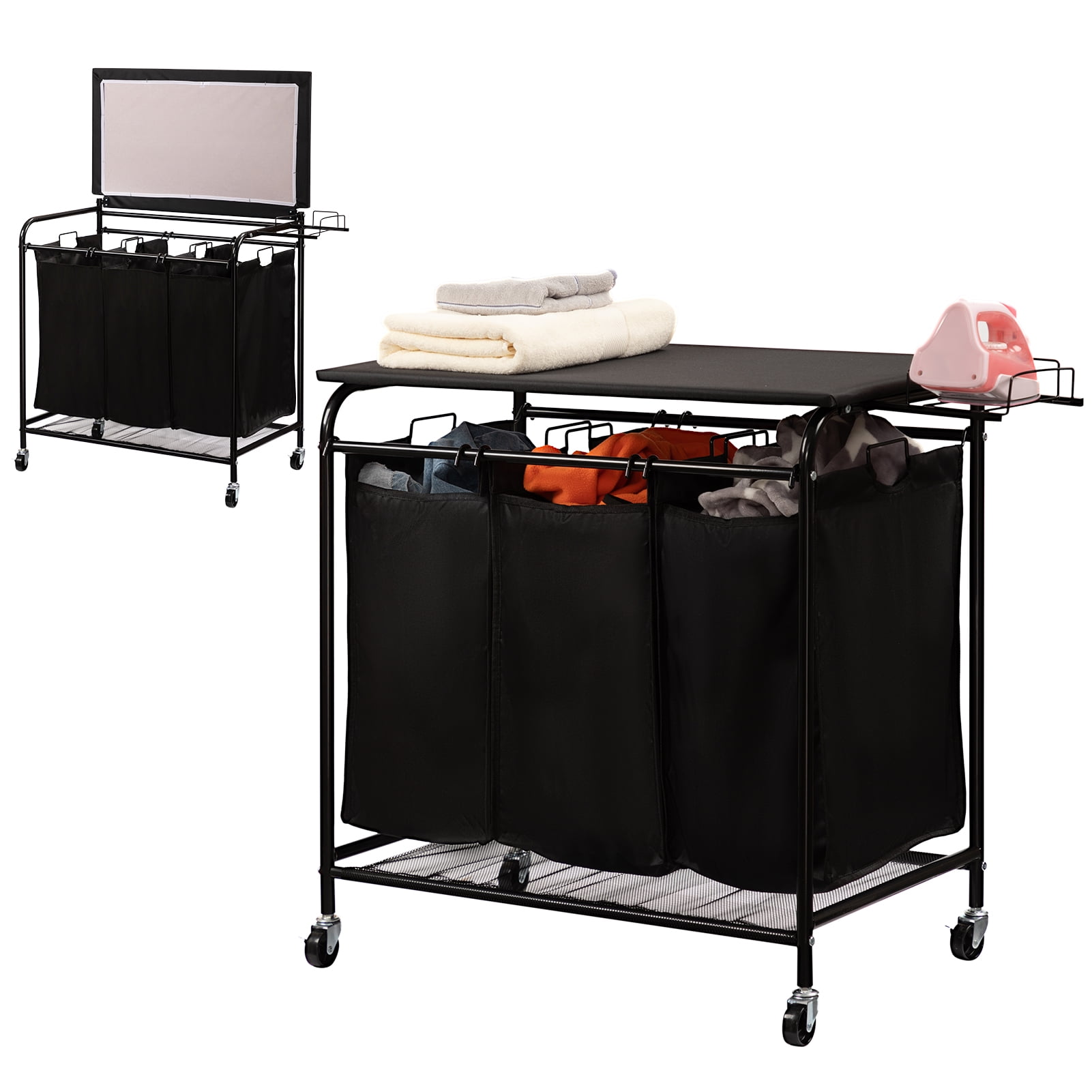 ALIMORDEN Laundry Sorting Table Station with Iron Rack, 3 Removable ...