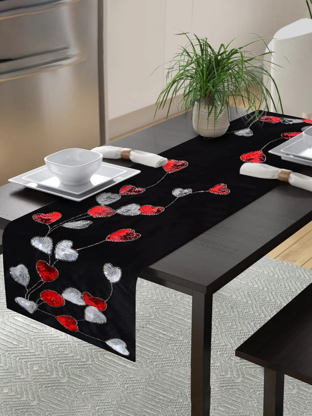 ALINA DECOR Hand Beaded Sequins Patchwork Embroider Runner for Dining ...