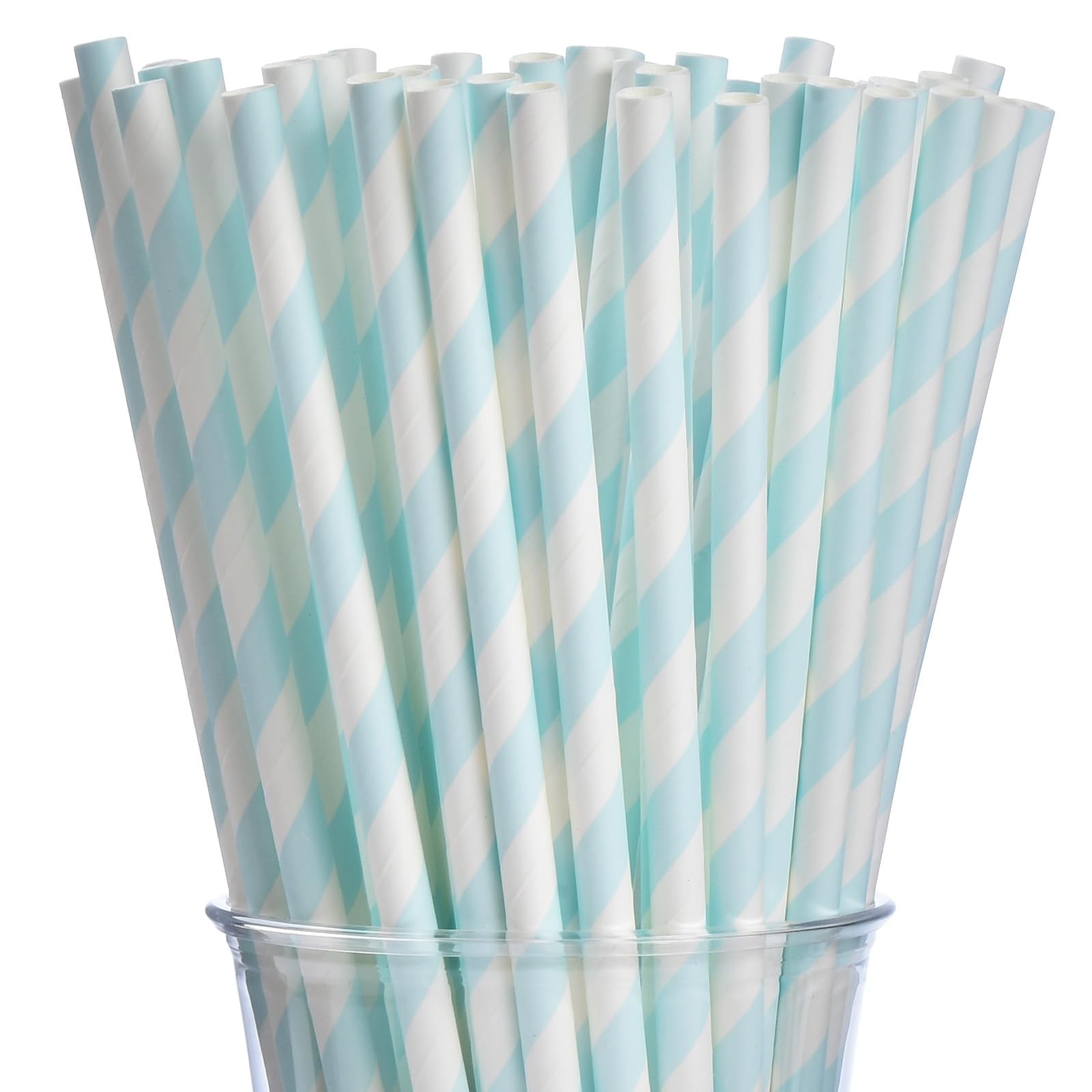 ALINK 100 Light Baby Blue and White Striped Paper Straws, Biodegradable ...