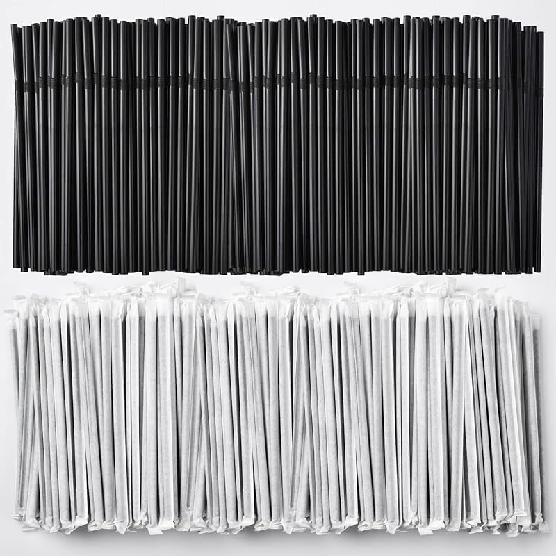 ALINK 100-Pack Black Flexible Drinking Straws, Plastic Disposable Bendy ...