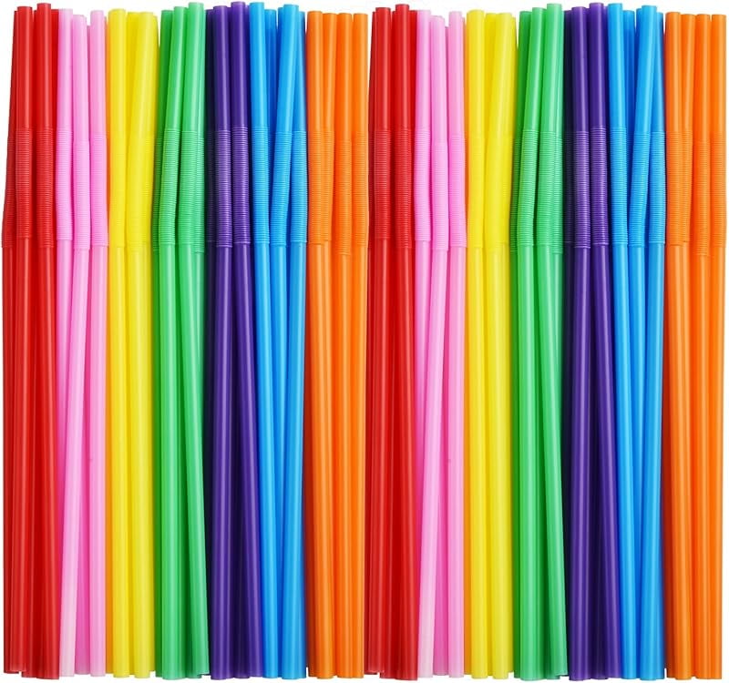 ALINK 200 PCS Flexible Plastic Drinking Straws, 10.2 Inches Extra Long ...