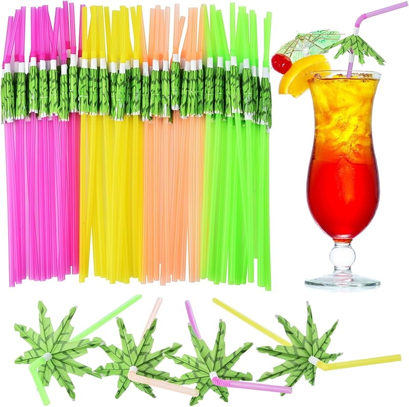 ALINK 50pcs Umbrella Straws, Long Cocktail Drink Umbrellas Fancy Flower ...