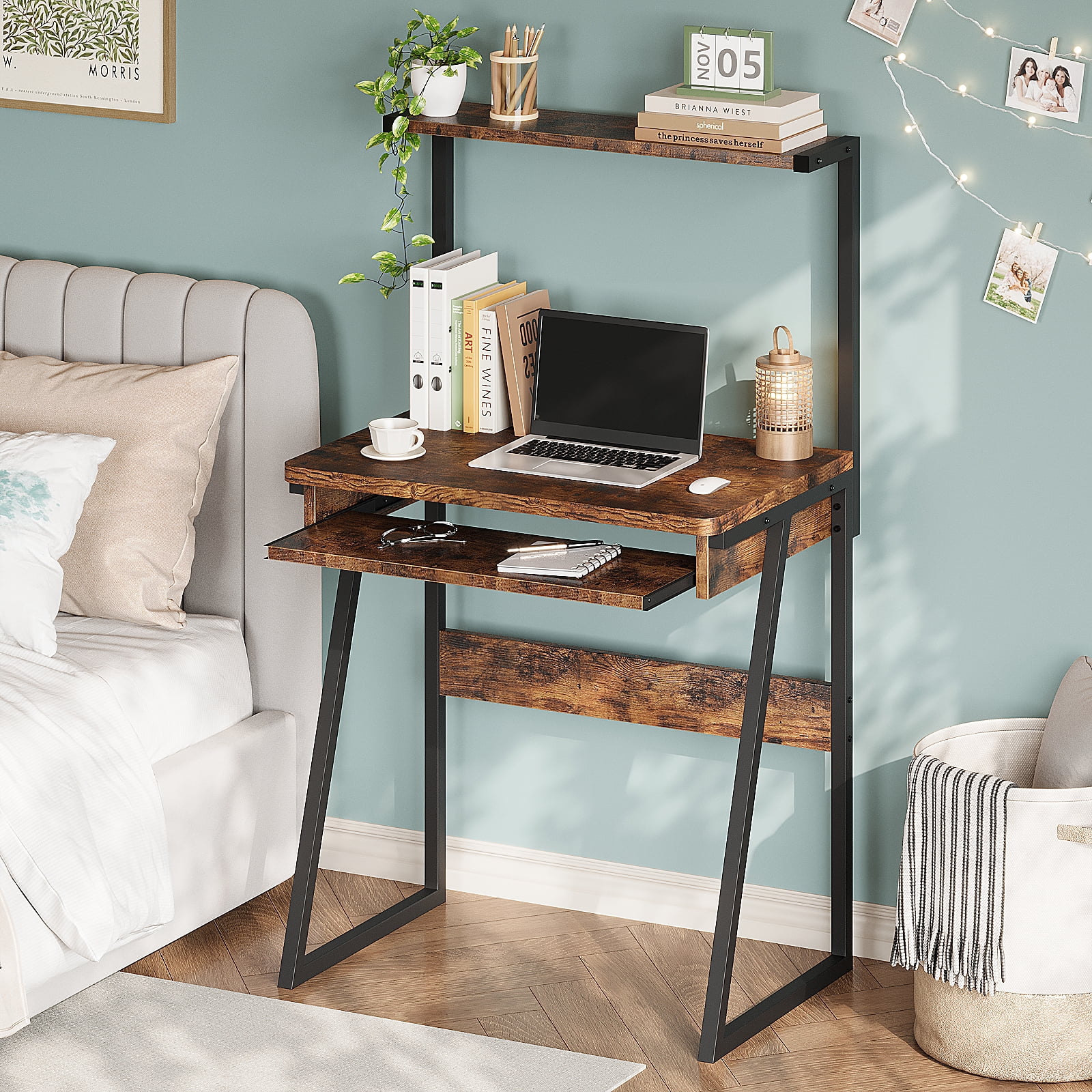 ALISENED 2 Tiers Small Computer Desk for Small Space, Compact Laptop ...