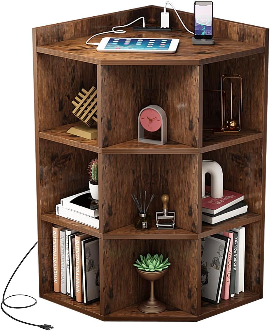 ALISENED 3-Tier Corner Cabinet Storage with USB Ports and Outlets ...
