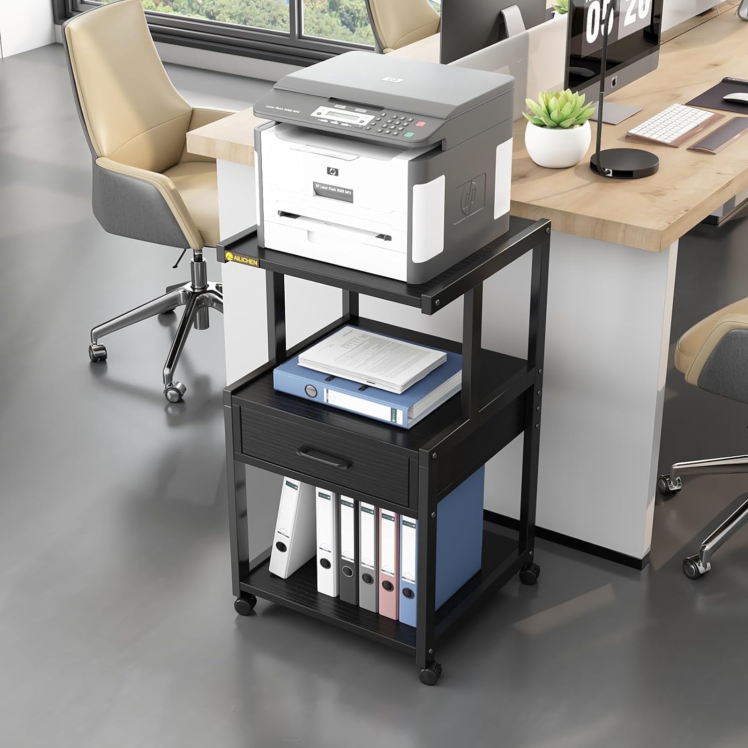 ALISENED 3-Tier Movable Printer Stand with Storage Rolling Floor ...