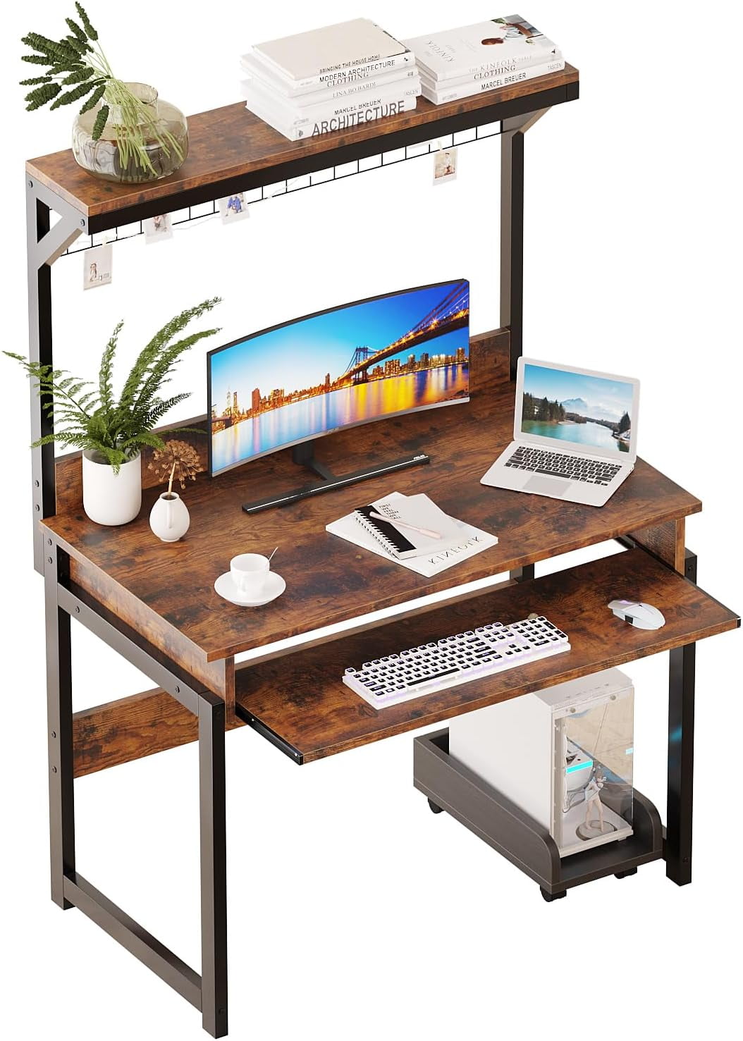 31.5" Computer Desk with Hutch - Space-Saving Office Desk, Study Table ...