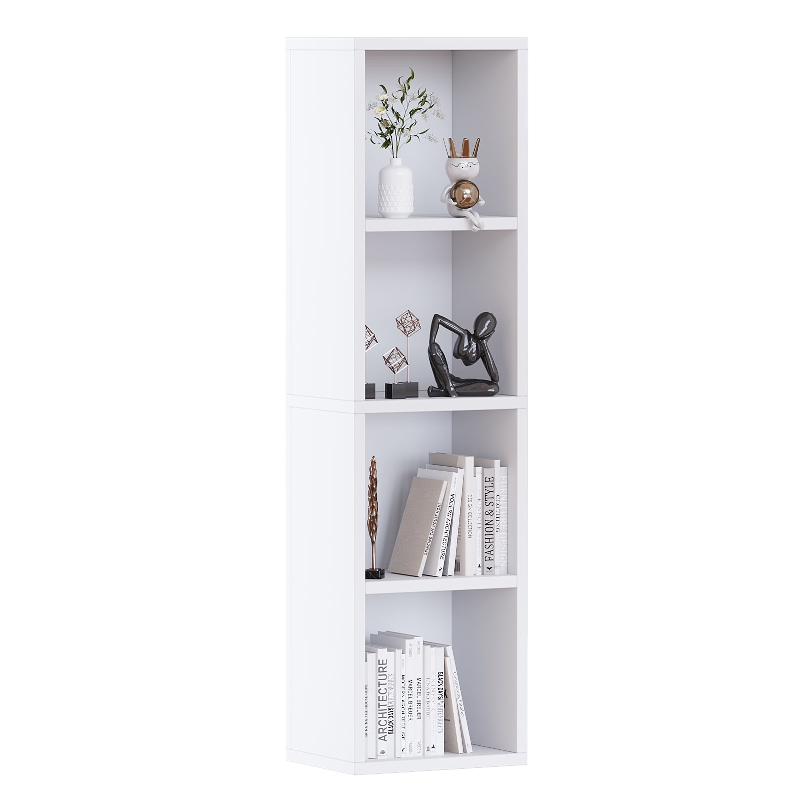 ALISENED 4 Cube Tall Skinny Bookcase, Narrow Organizer Shelf, Wood ...