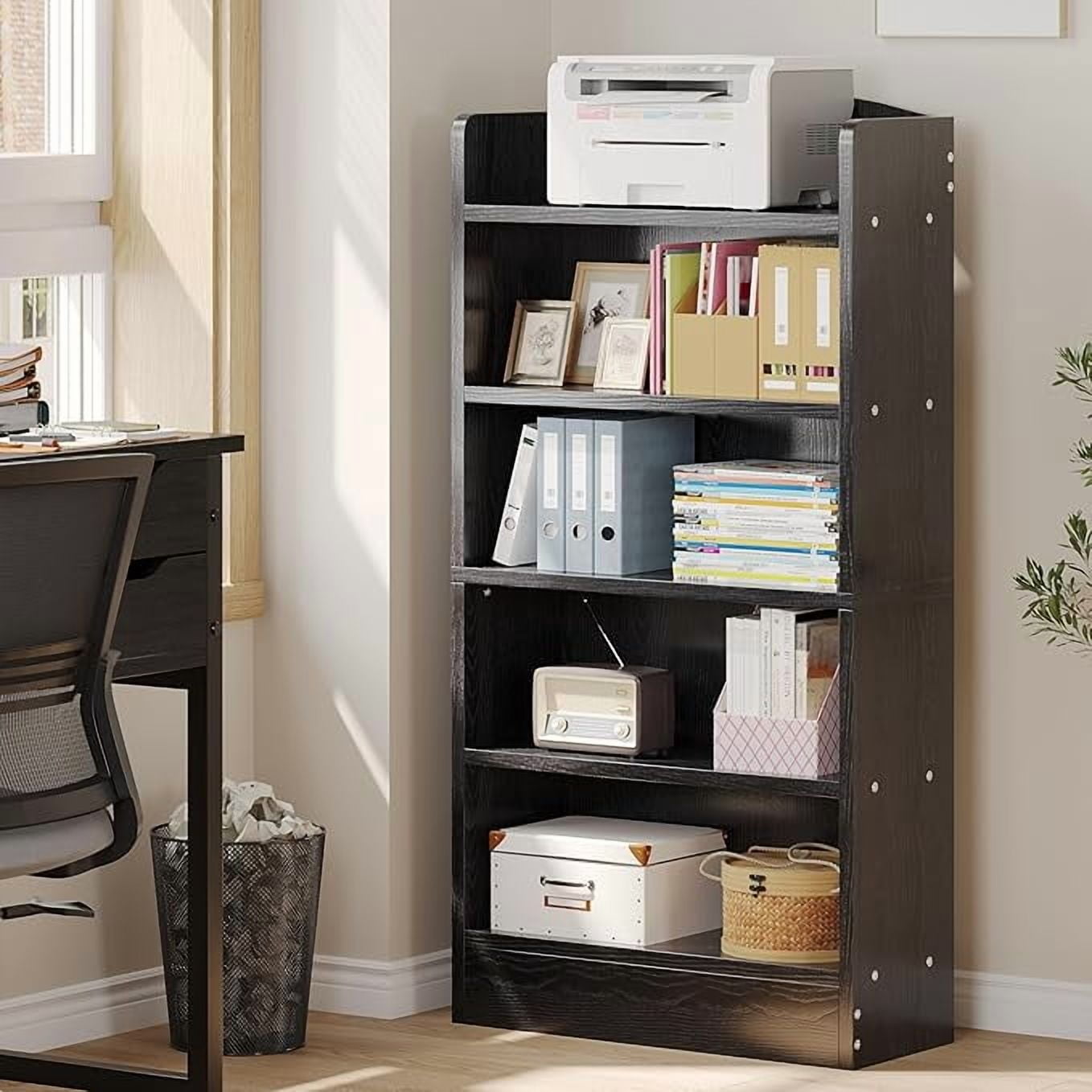 ALISENED 5-Shelf Multi-Functional Modern Wood Bookcase with Curved ...