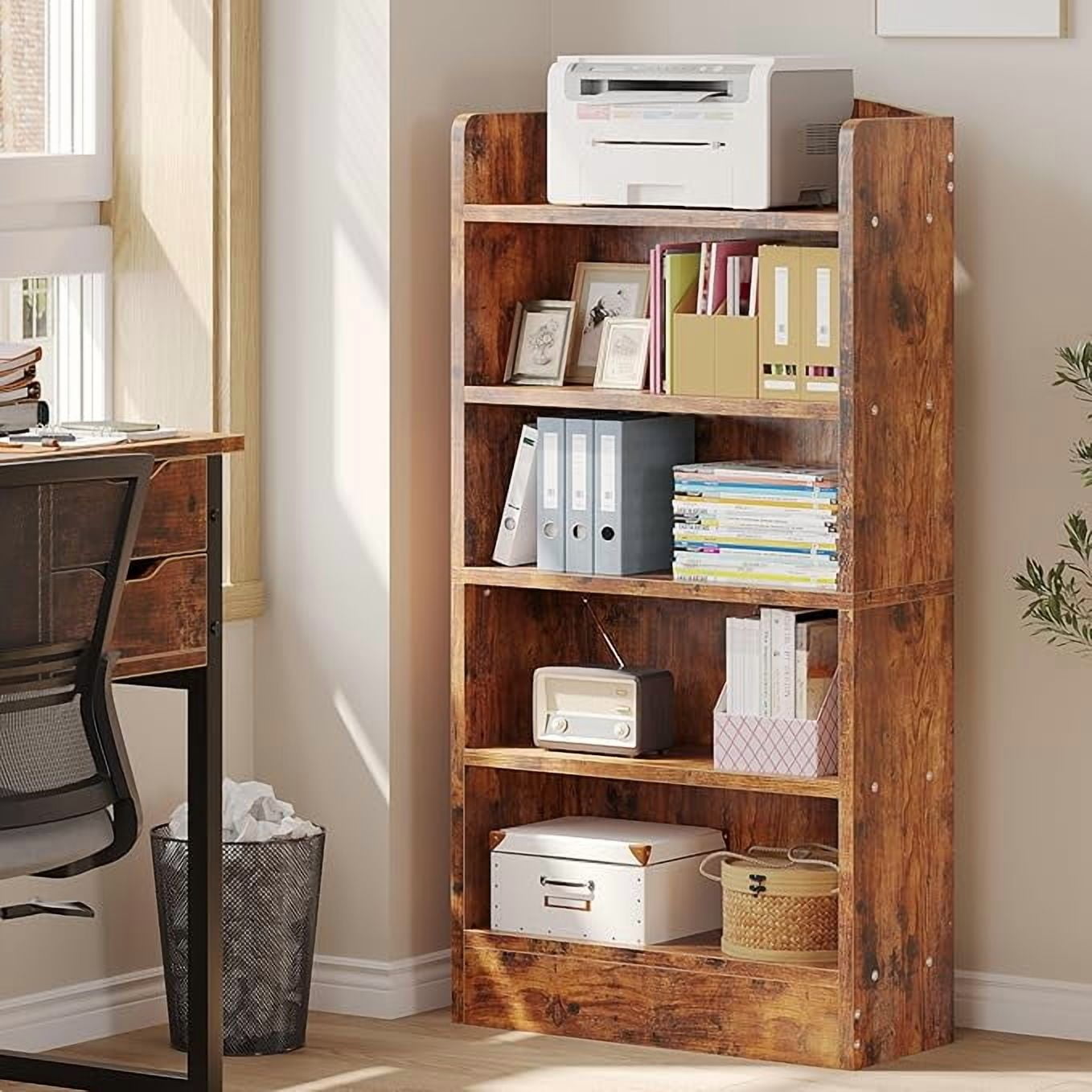 ALISENED 5-Shelf Multi-Functional Modern Wood Bookcase with Curved ...