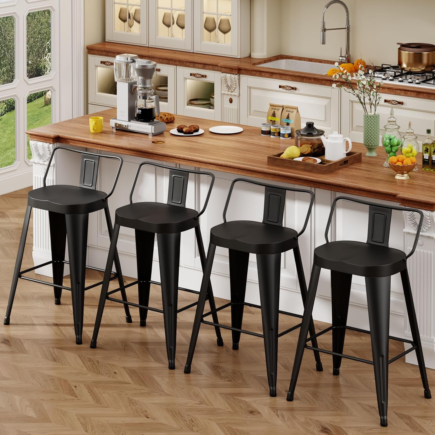 ALISH 24 Inch Bar Stools Set of 4, Industrial Metal Barstools Farmhouse ...
