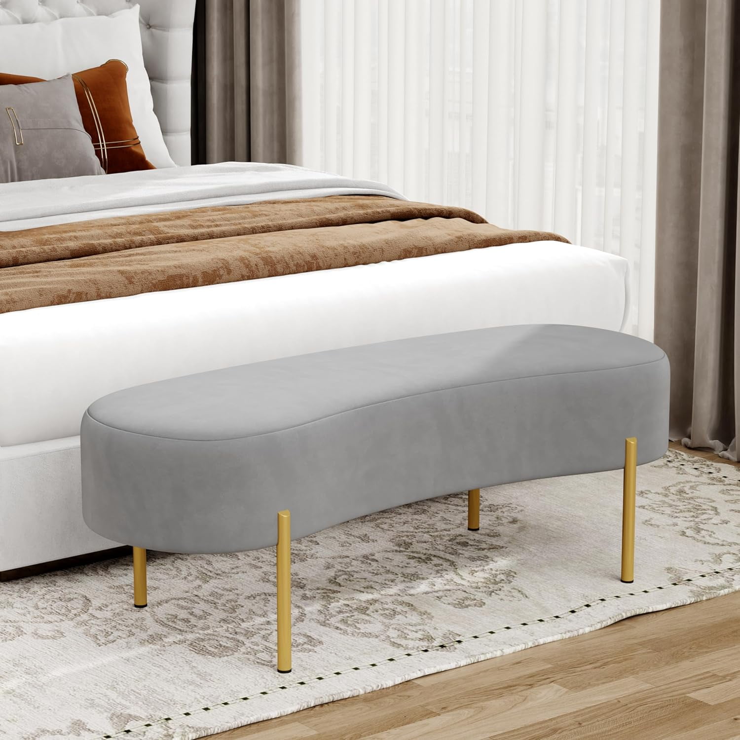 ALISH Upholstered Ottoman Bench Modern Bed Bench with Gold Legs for ...