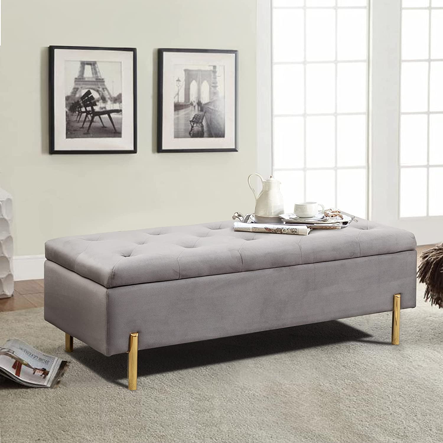 ALISH Upholstered Storage Bench Velvet Bed Bench with Storage Entryway ...