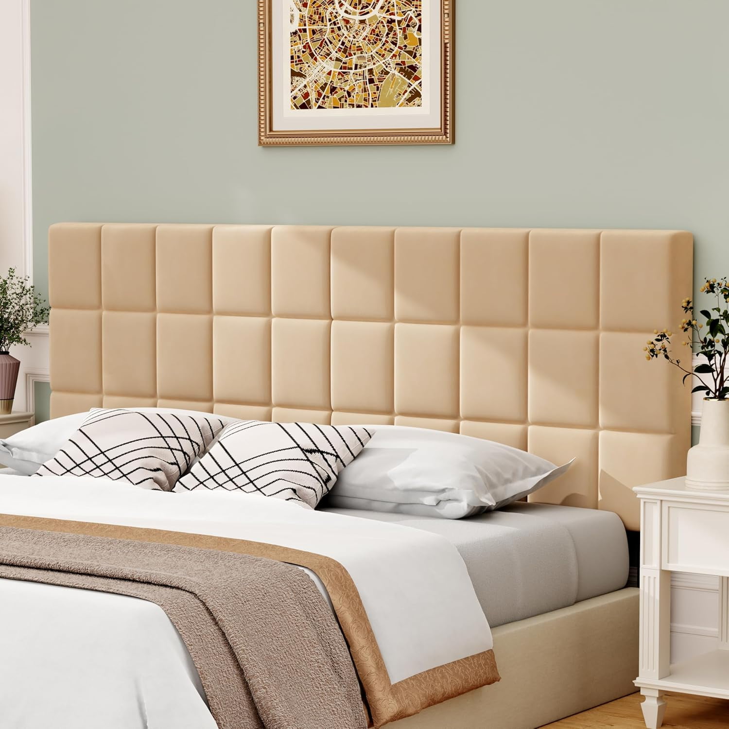 ALISH Velvet Tufted Headboard for King Size Bed, Adjustable Height & Width, Foldable Upholstered ...