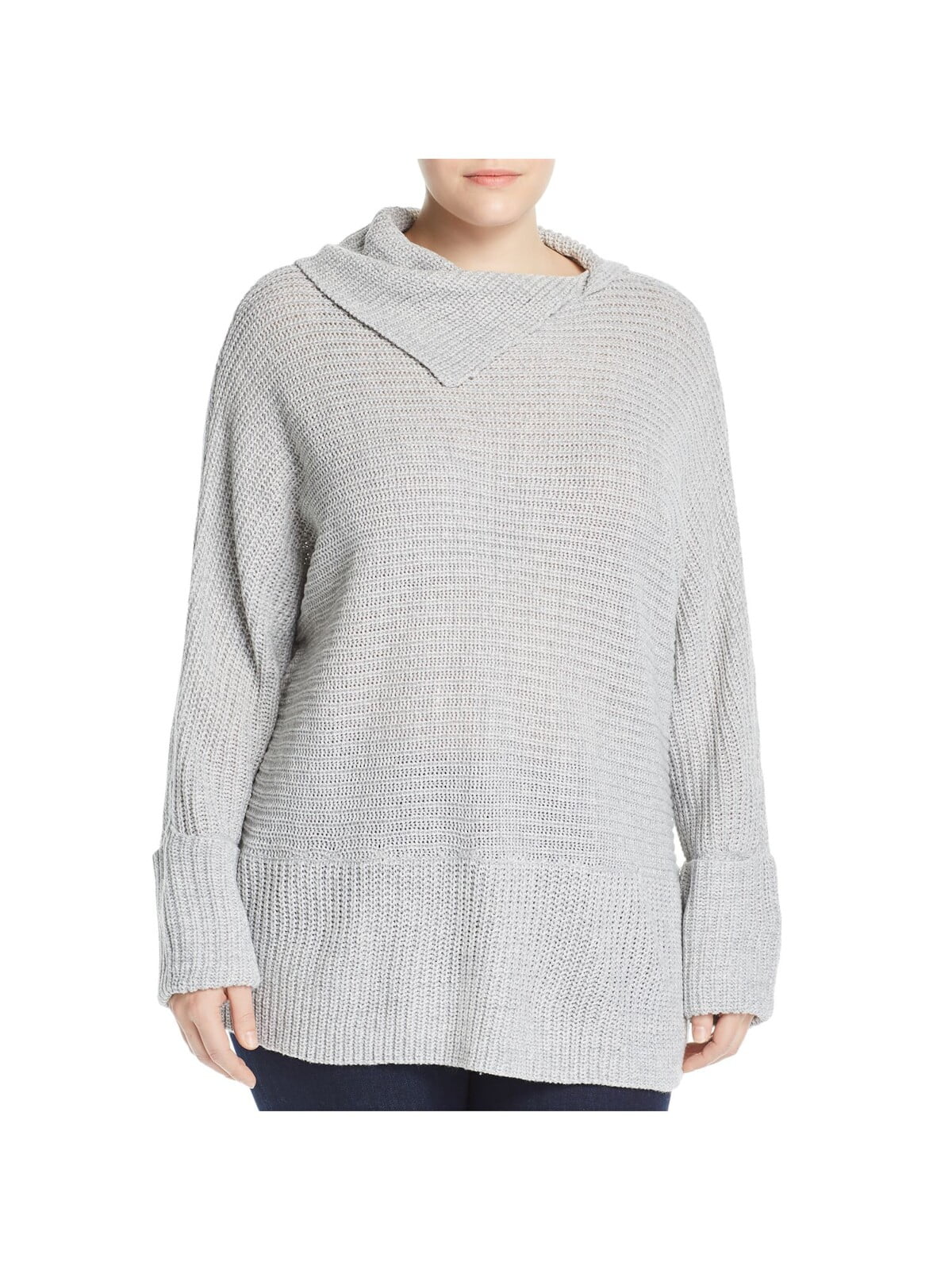 ALISON ANDREWS Womens Gray Ribbed Split Cowl-neck Cuffed Long Sleeve ...