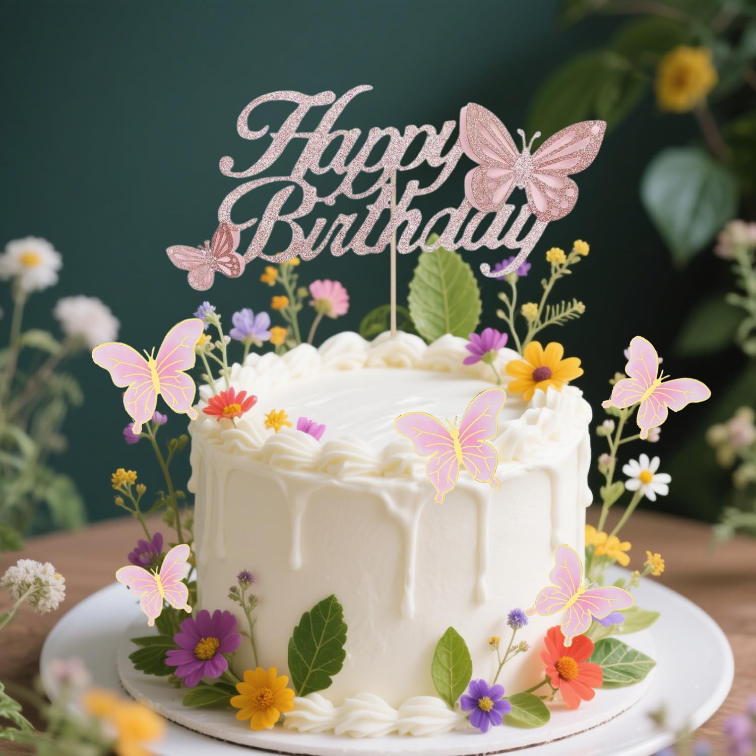 ALISSAR Rose GoldTRDN Happy Birthday Cake Topper Set, Butterfly Cake ...