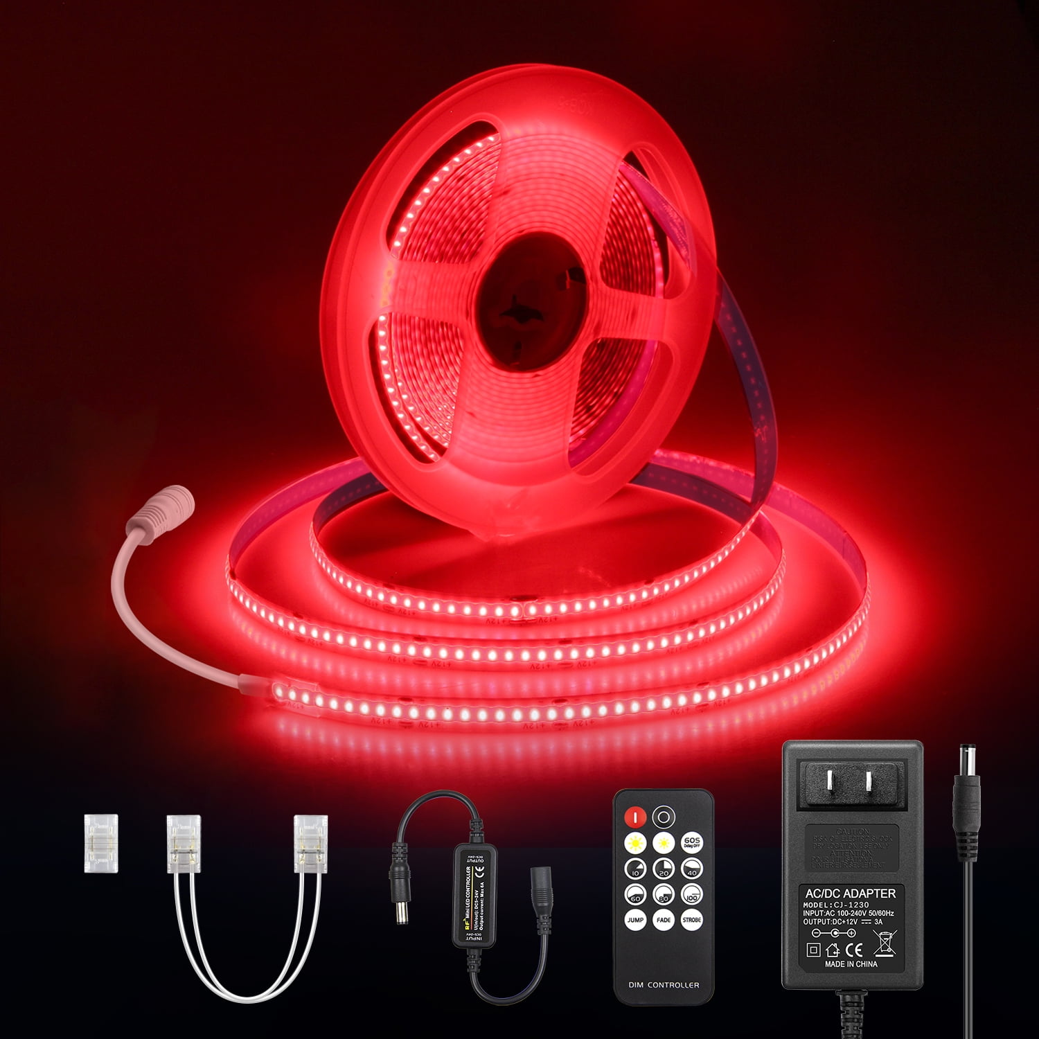 ALITOVE 16.4ft Red COB LED Strip Lights 12V 1600LEDs Dimmable LED ...