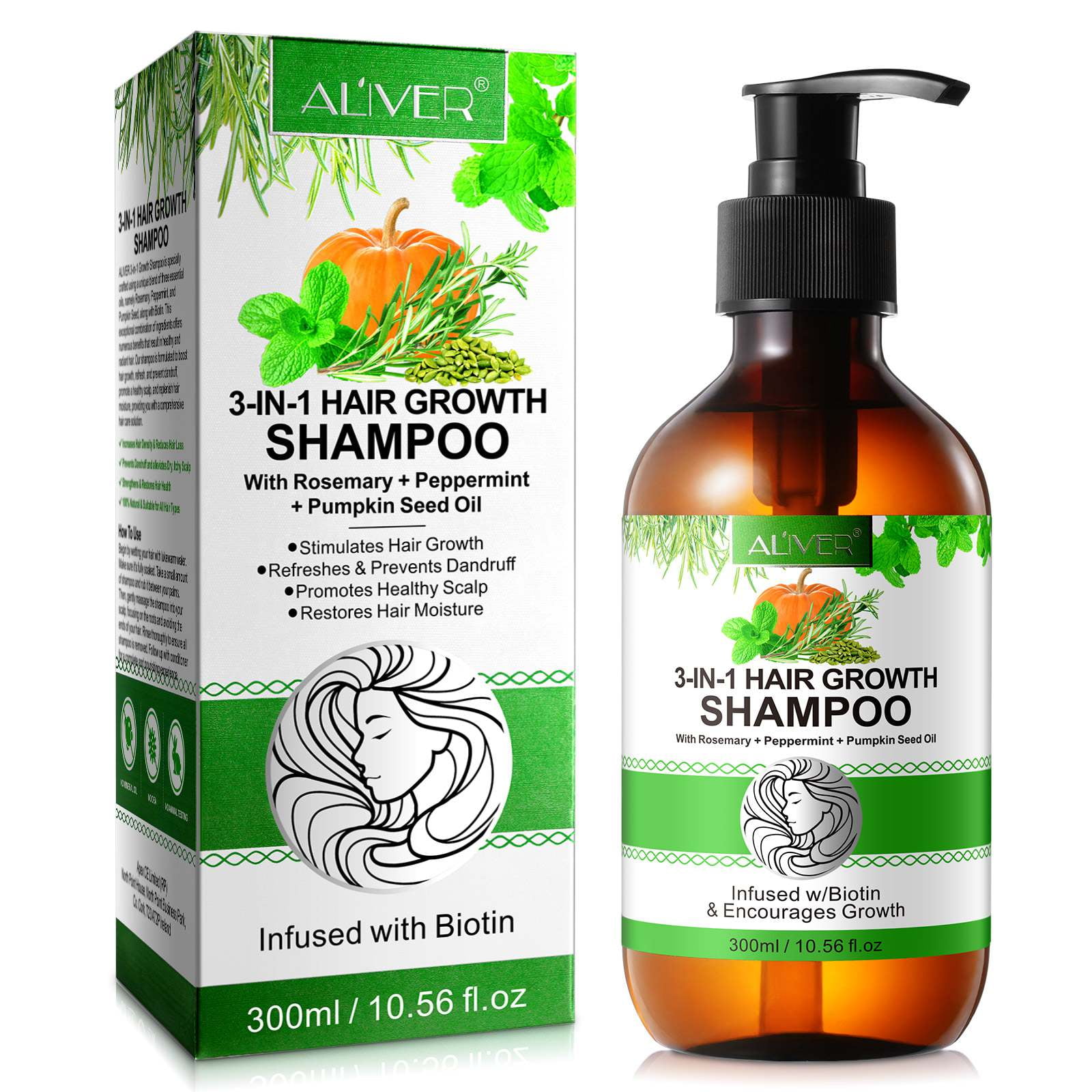 ALIVER 3-In-1 Shampoo with Rosemary, Peppermint & Pumpkin Seed Oil ...