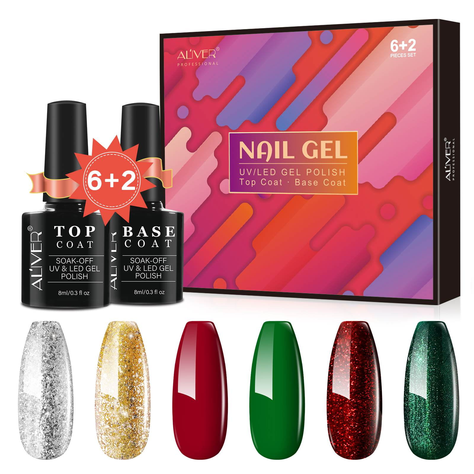 ALIVER Gel Nail Polish Set - 6 Colors Gel Polish with 2Pcs Gel Base and ...