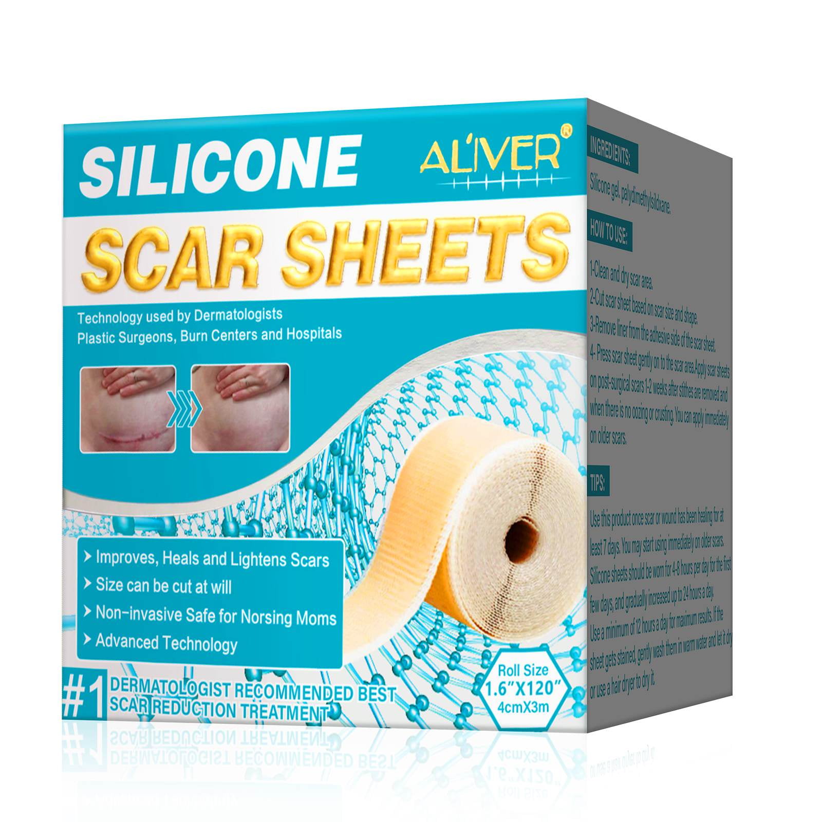 ALIVER Silicone Scar Sheets, Silicone Scar Tape, 1.6"x 120" Roll-3M ...