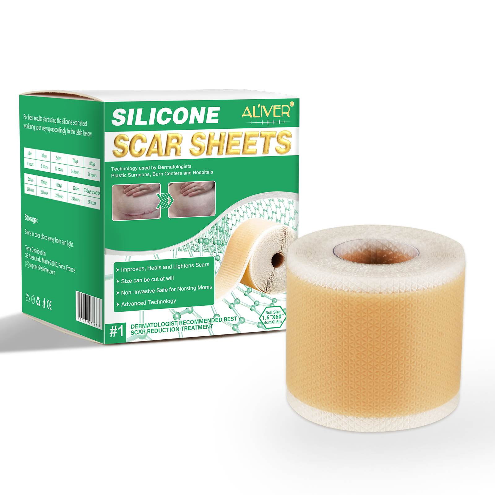 ALIVER Silicone Scar Sheets, Silicone Scar Tape, 1.6”x 60” Roll-1.5M ...