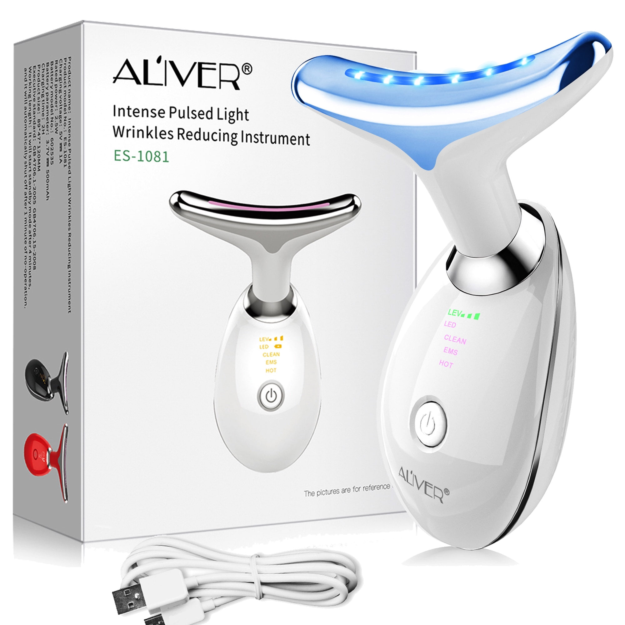 ALIVER Wrinkle Reducing Device Facial and Neck Tightening, LED EMS Neck ...
