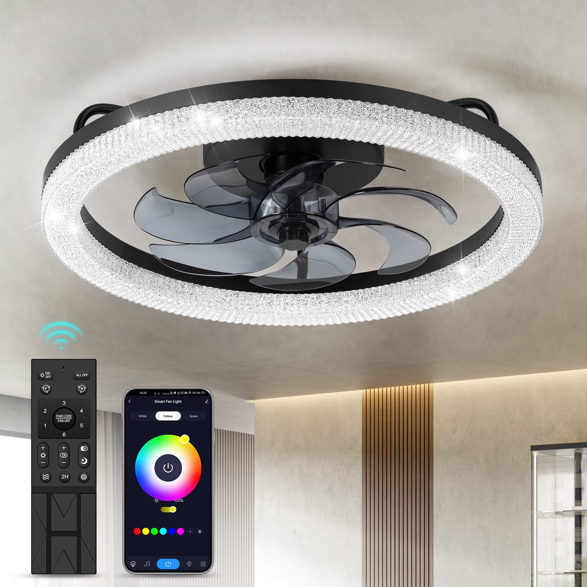 ALKAFY 20 Inch Low Profile Ceiling Fan with Light and Remote, Flush ...
