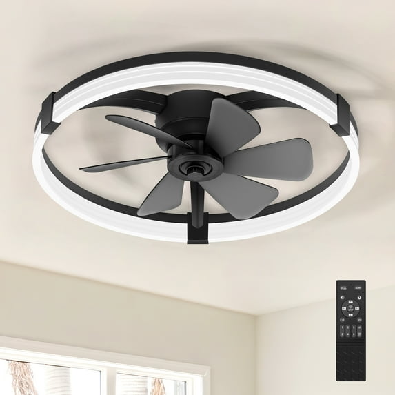 ALKAFY 23-inch Modern Caged Ceiling Fan with LED Light, Remote Control ...