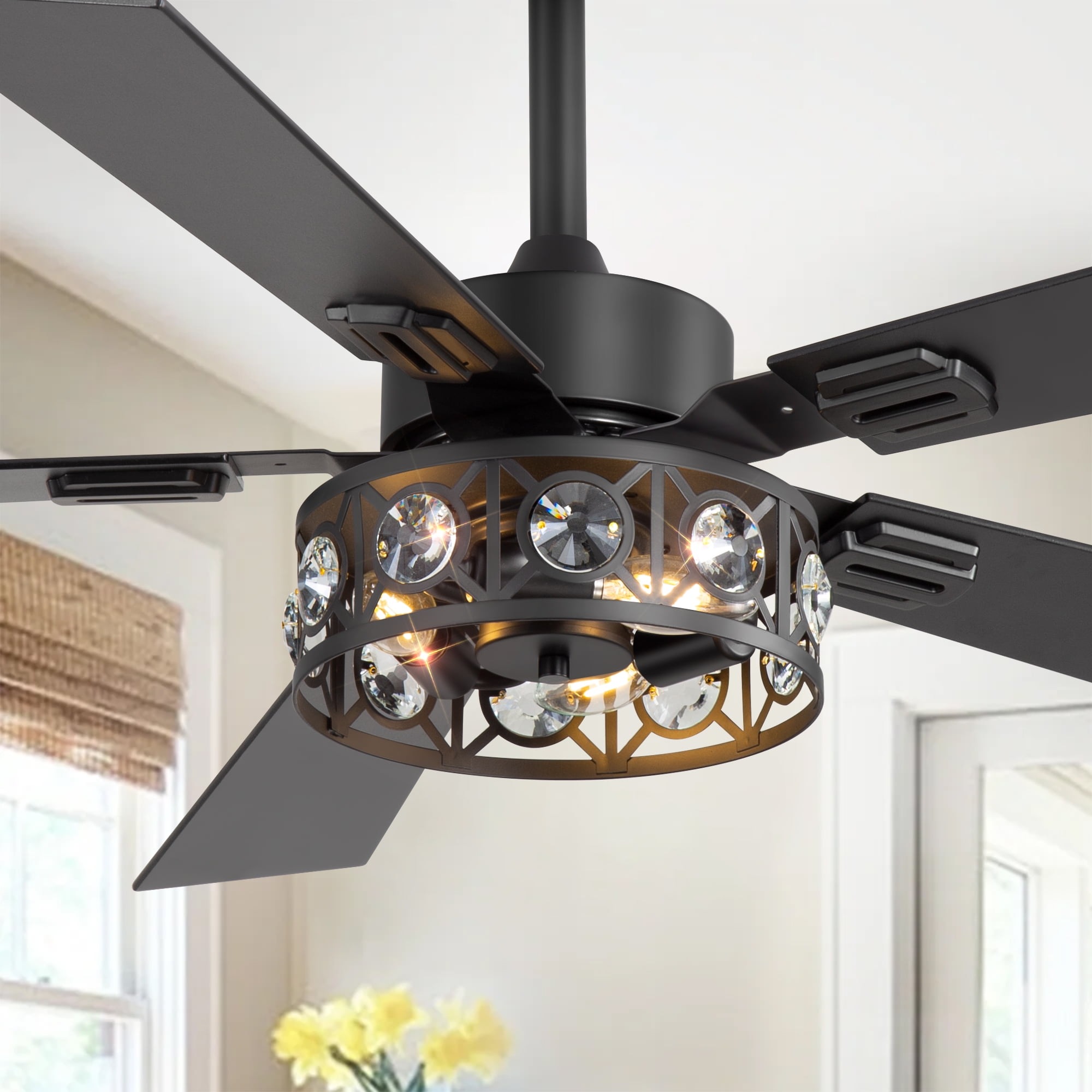 ALKAFY 48 Inch Crystal Ceiling Fan with Light and Remote, Farmhouse ...