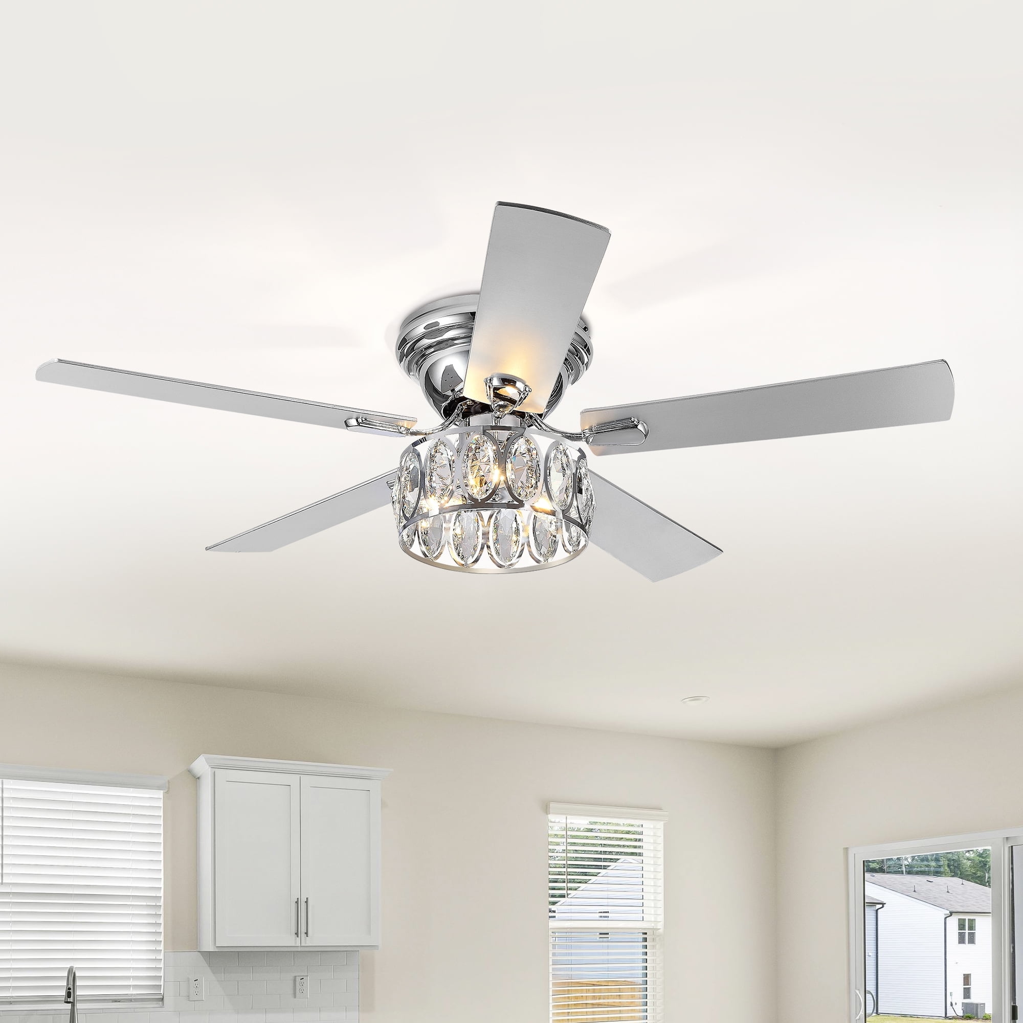 ALKAFY 52 Inch Flush Mount Smart Ceiling Fan with Crystal LED Light Kit ...