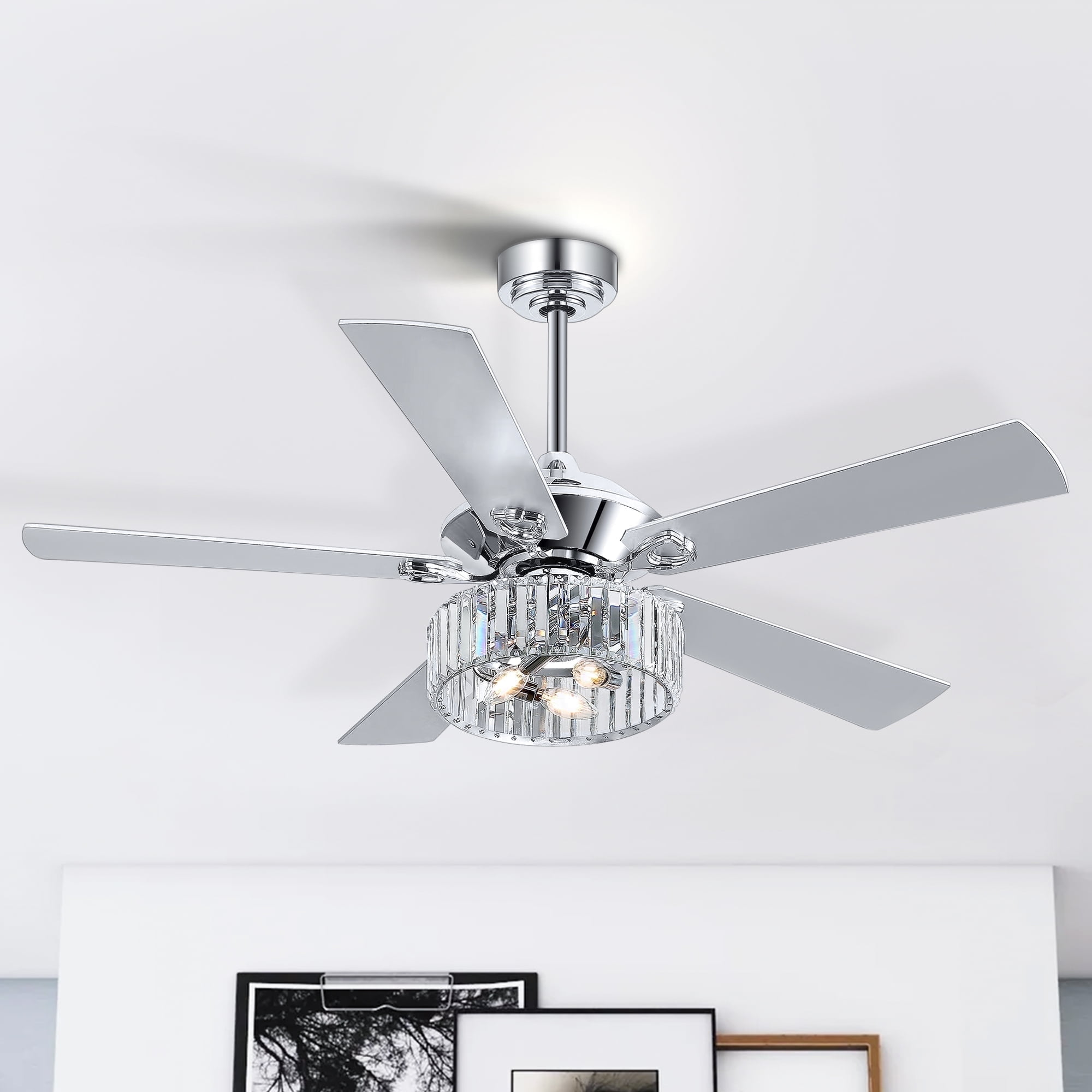 ALKAFY 52" Smart Ceiling Fan with Crystal LED Light & Remote, 5-Blade ...