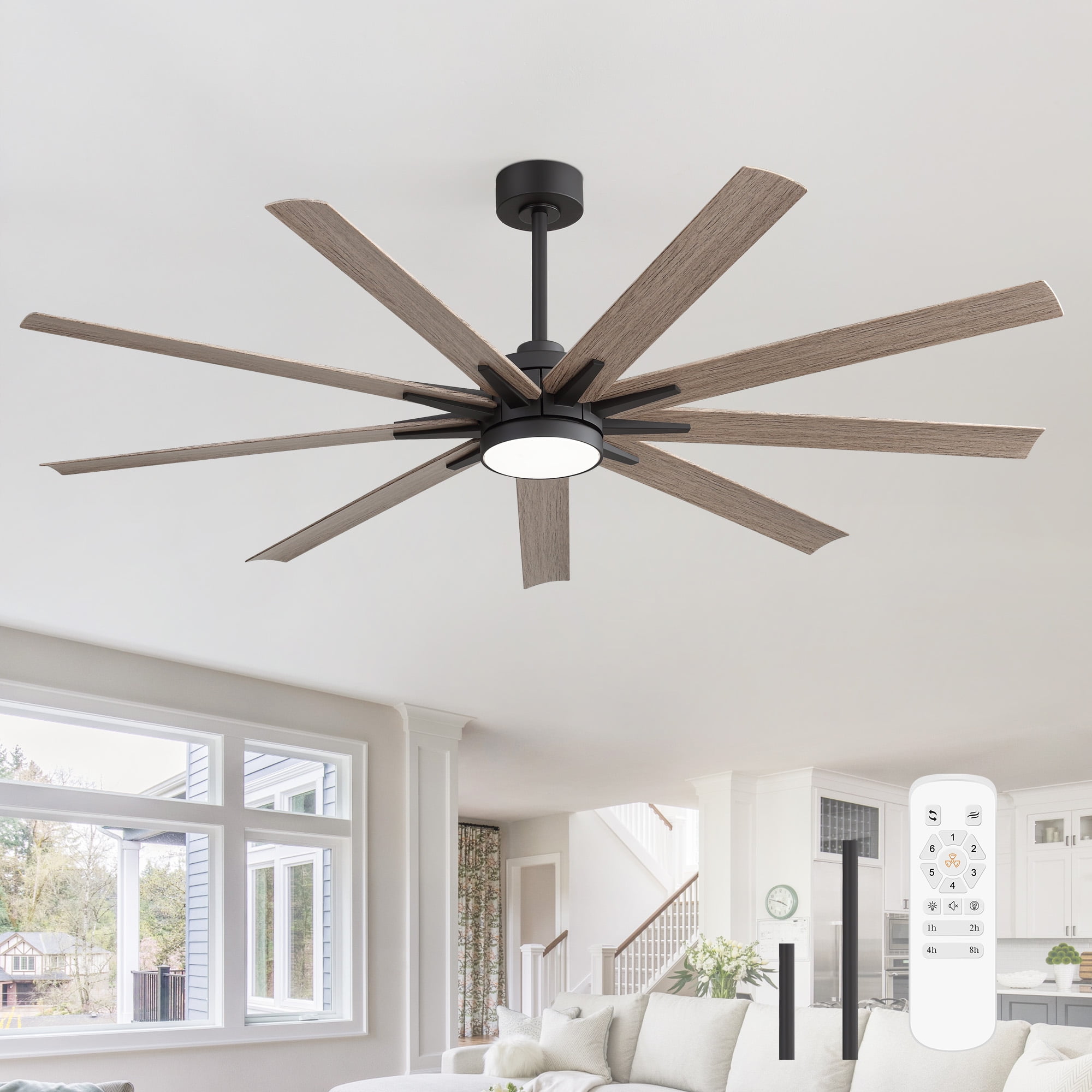 ALKAFY 65 inch Contemporary Ceiling Fan - 9-Blade, 6-Speed DC Motor ...