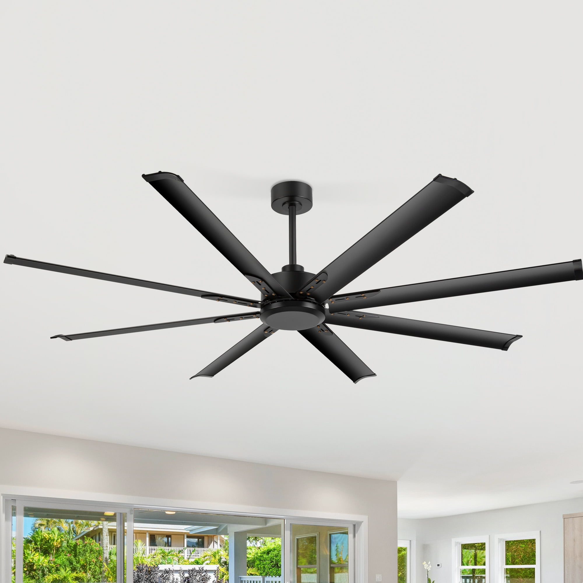 ALKAFY 72 inch Matte Black 8-Blade Ceiling Fan with LED Light & Remote ...