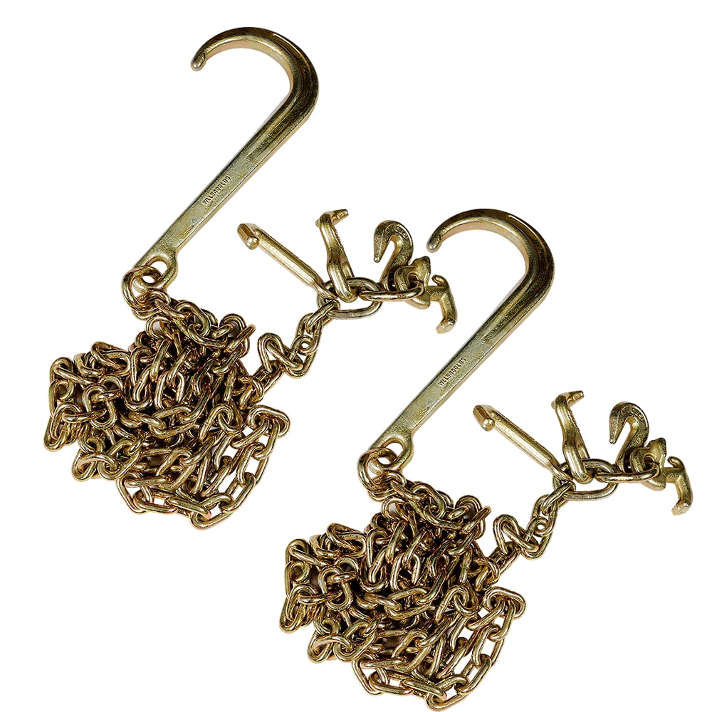 ALL-CARB 2PCS G70 5/16'x10' Transport Tow Chain J Hook Long Shank w/RTJ ...
