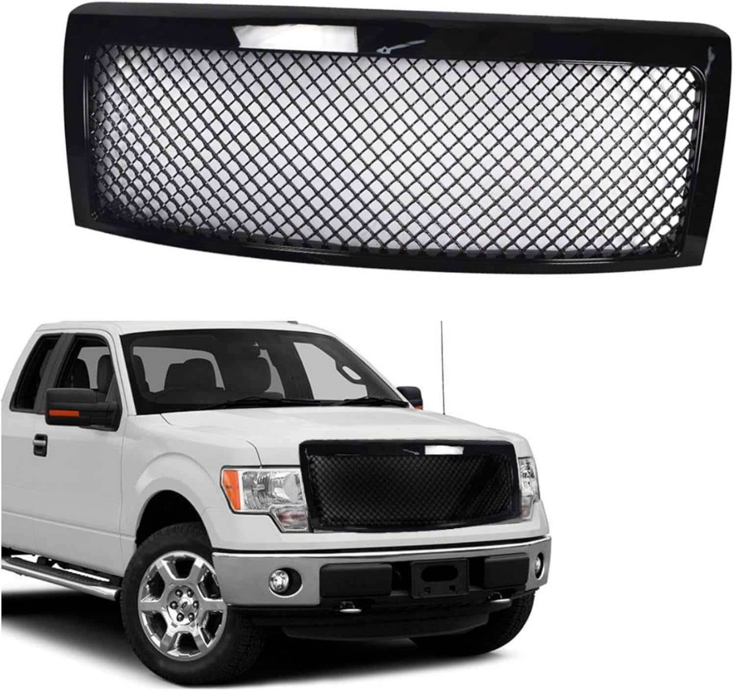 ALL-CARB Front Bumper Upper Grille Glossy Black Mesh Grill Replacement ...