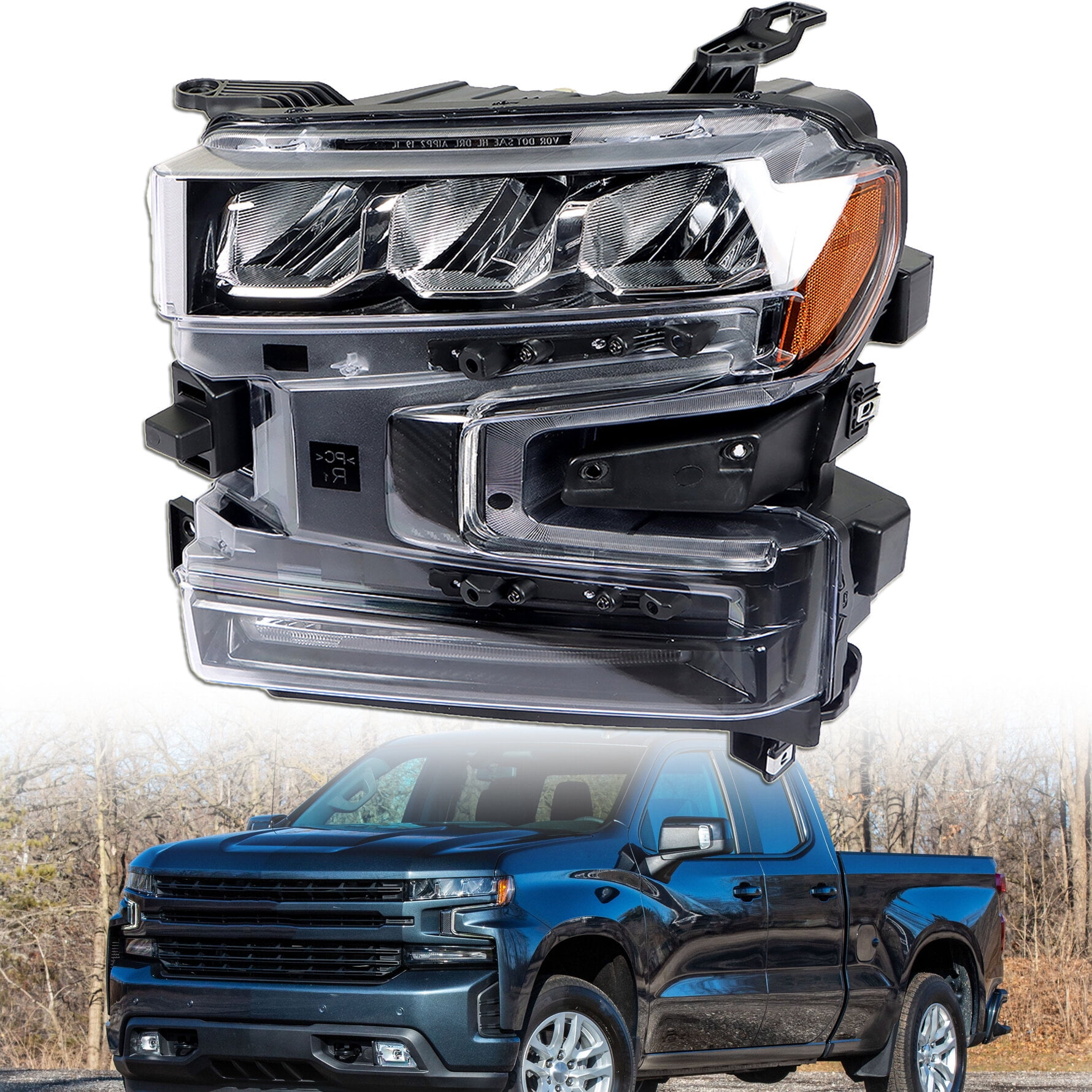 ALL-CARB LED Headlight For 2019-2020 Silverado 1500 Black Housing Clear ...