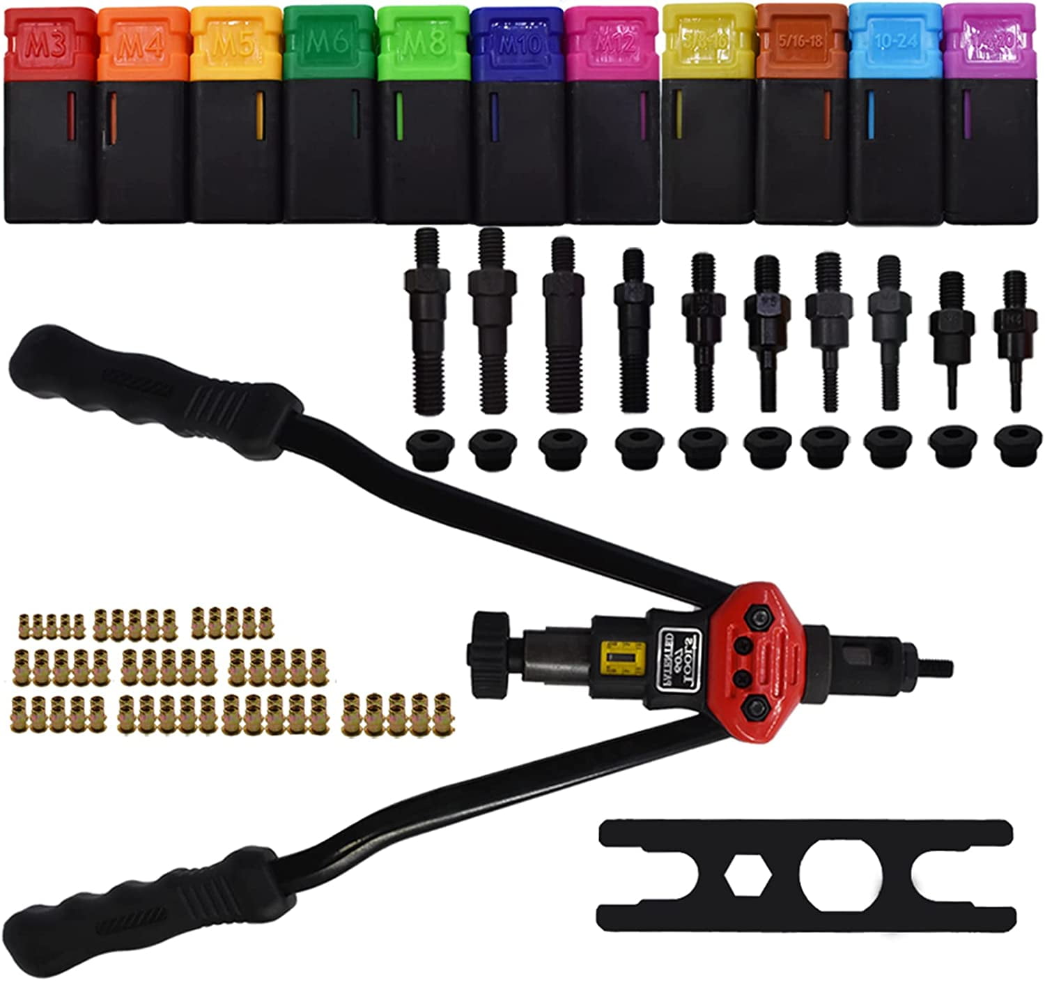 ALL-CARB Rivet Nut Tool, 17 Inch Hand Rivet Nut Kit with 11 Metric and ...