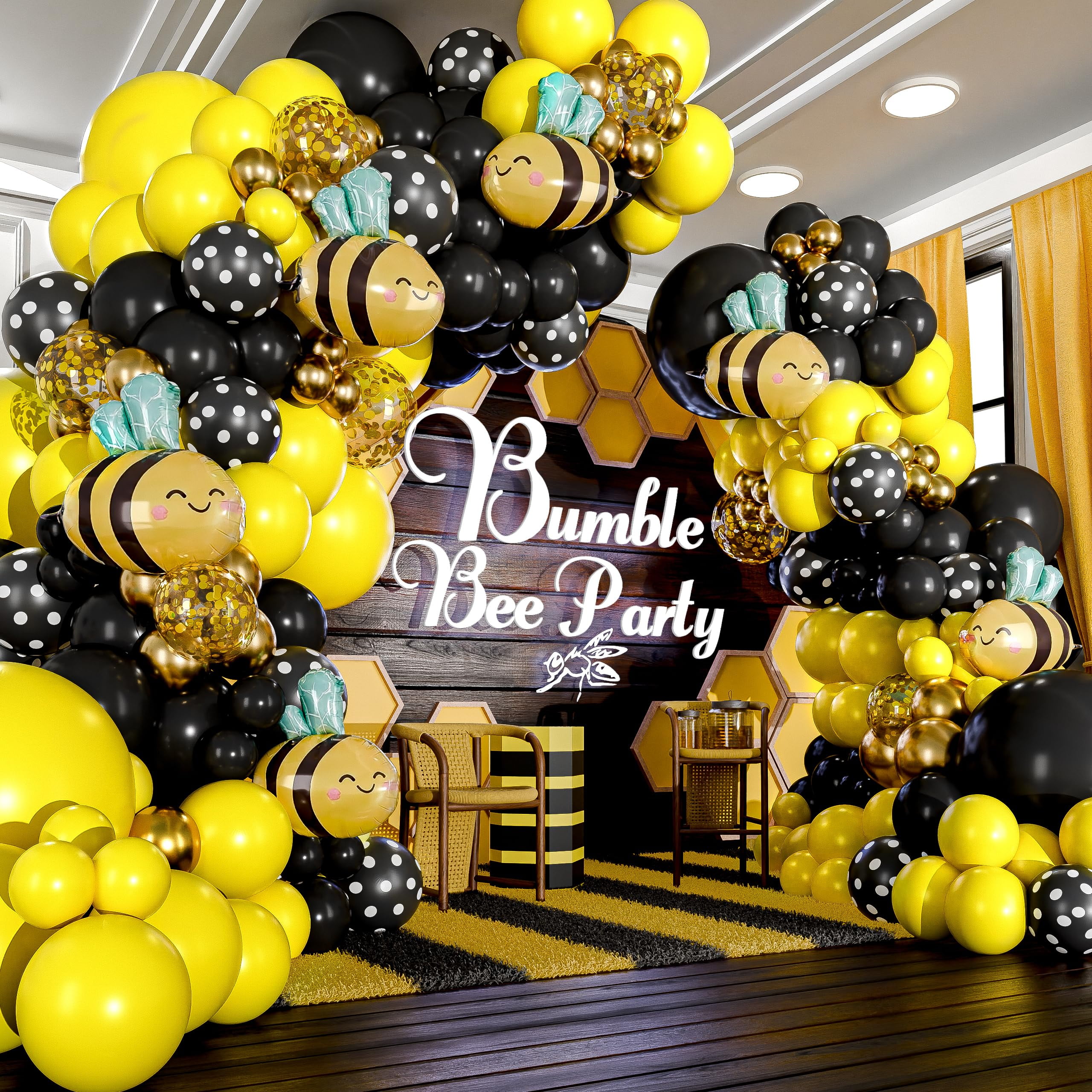 ALL-IN-1 Bee Balloons Arch & Garland Kit - Yellow and Black Balloons ...
