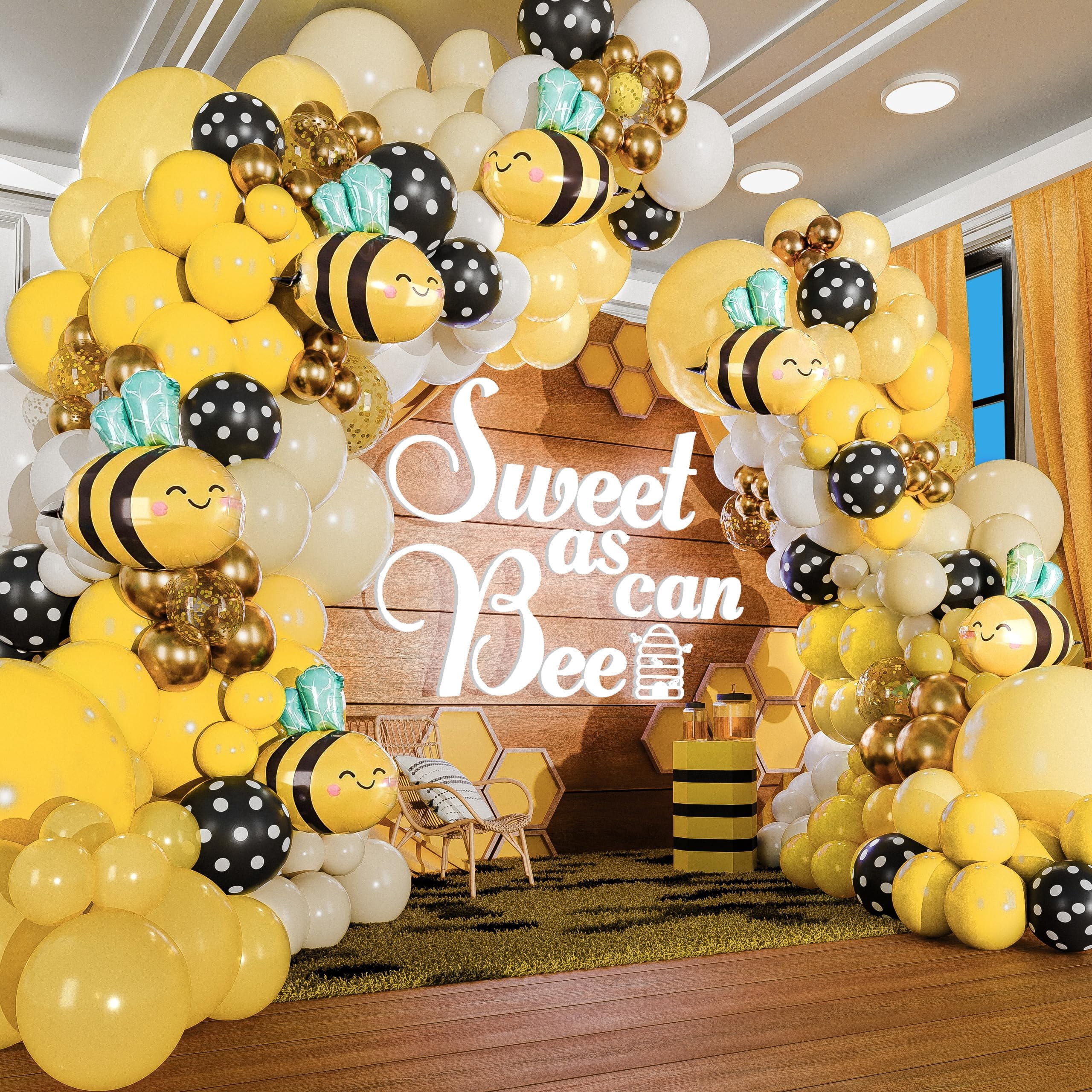 ALL-IN-1 Bee Balloons GarlRRF12 Kit & Arch - Small Large Black Yellow ...