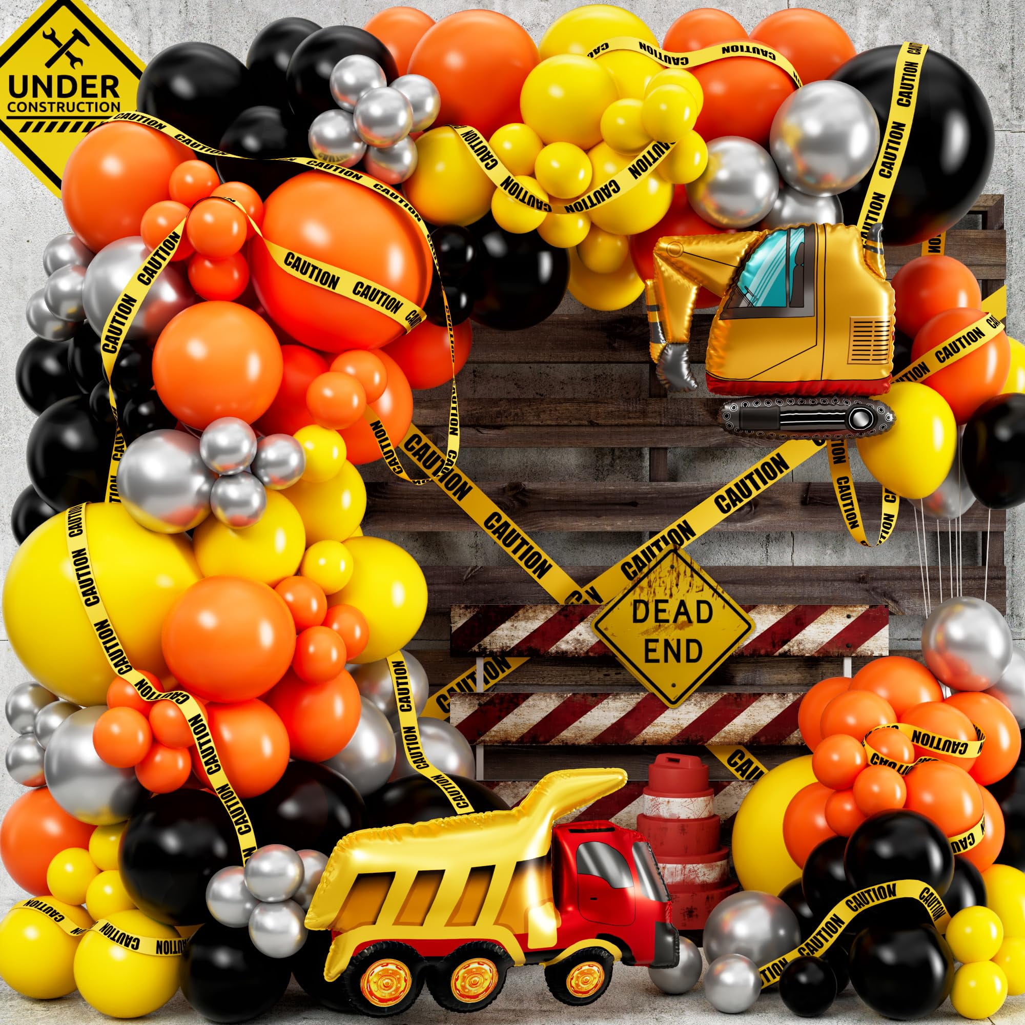 ALL-IN-1 Construction Balloon PresNok Arch Kit with BONUS Caution Truck ...