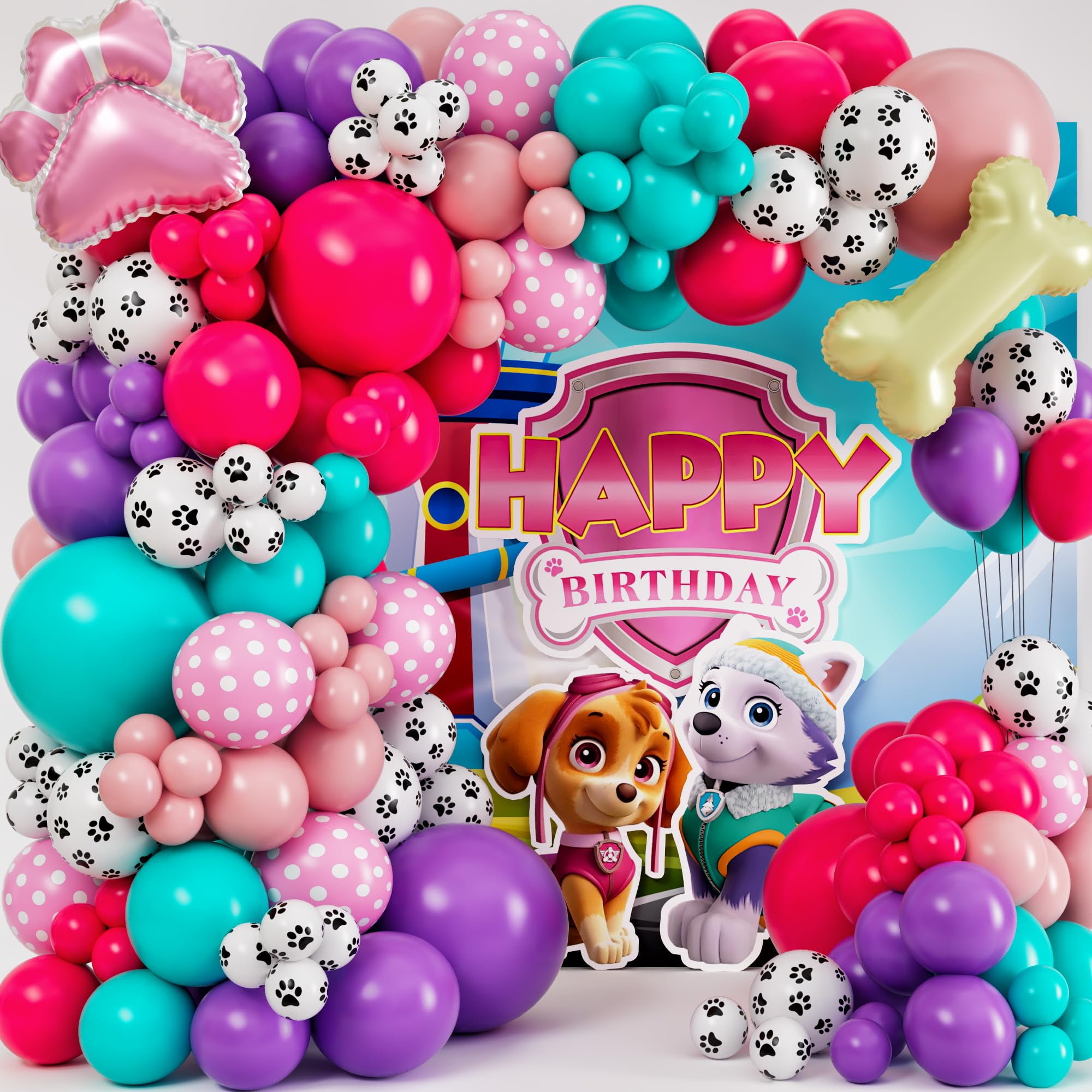 ALL-IN-1 Paw Balloon CORNET Garland Arch Kit with BONUS Bone & Paw Print Balloons - Pink Paw ...